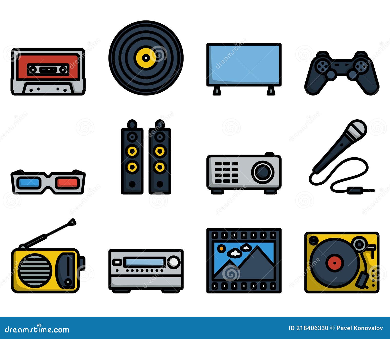 Multimedia Icon Set stock vector. Illustration of frame - 218406330