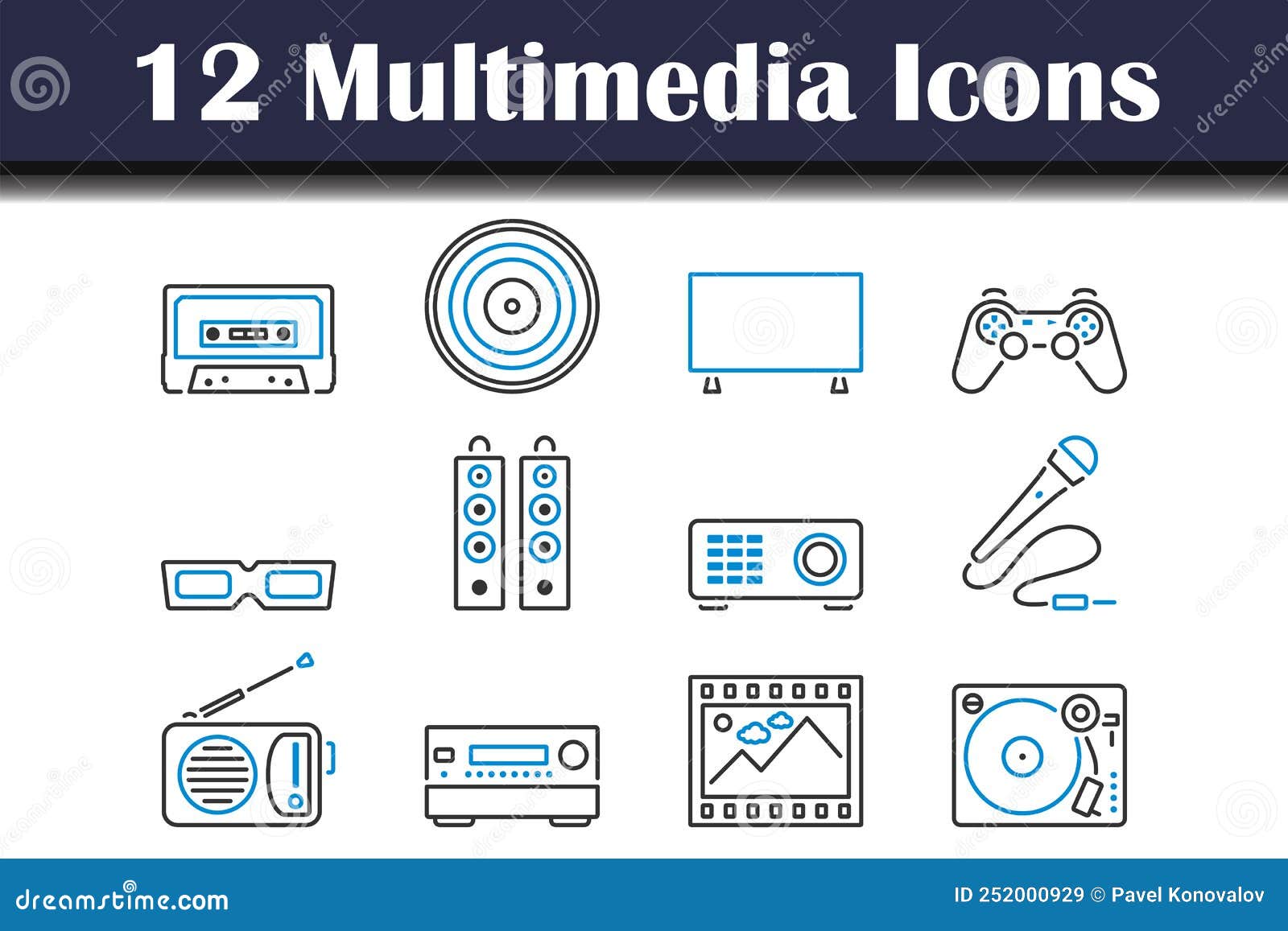 Multimedia Icon Set stock vector. Illustration of glasses - 252000929