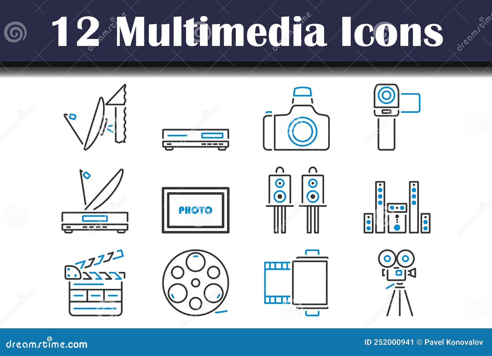 Multimedia Icon Set stock vector. Illustration of cassette - 252000941