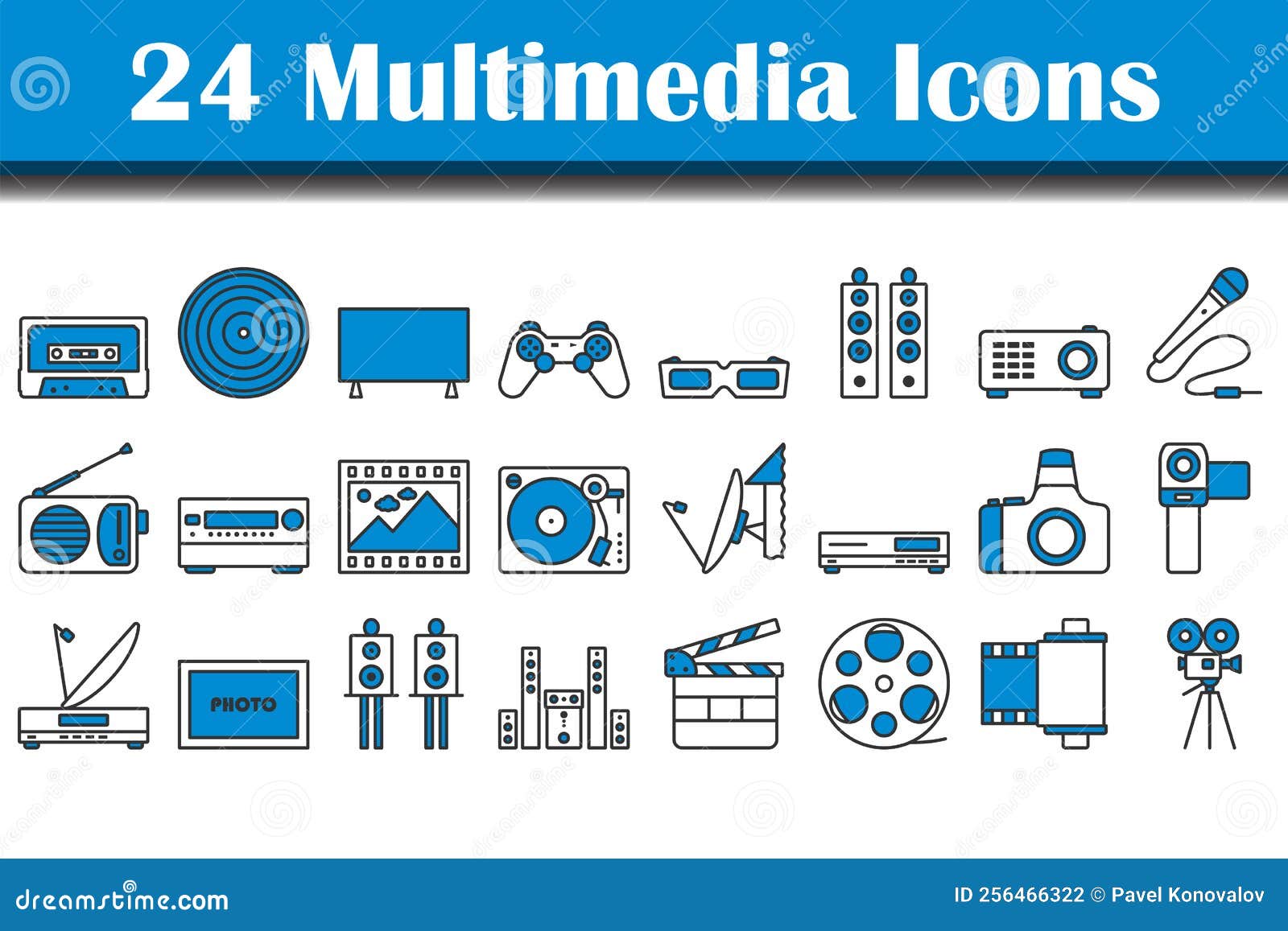 Multimedia Icon Set stock vector. Illustration of music - 256466322