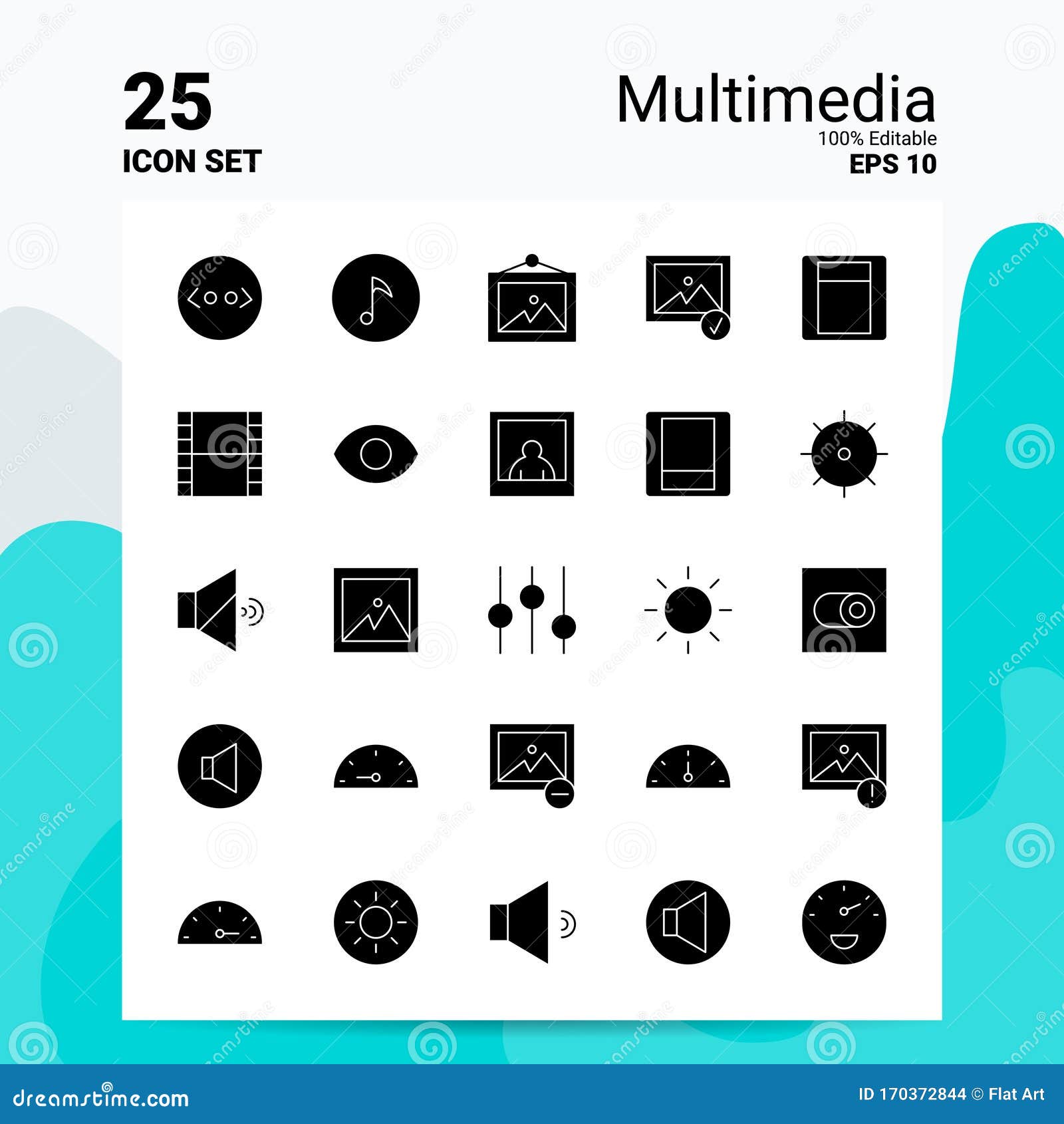 25 Multimedia Icon Set. 100 Editable EPS 10 Files Stock Vector ...