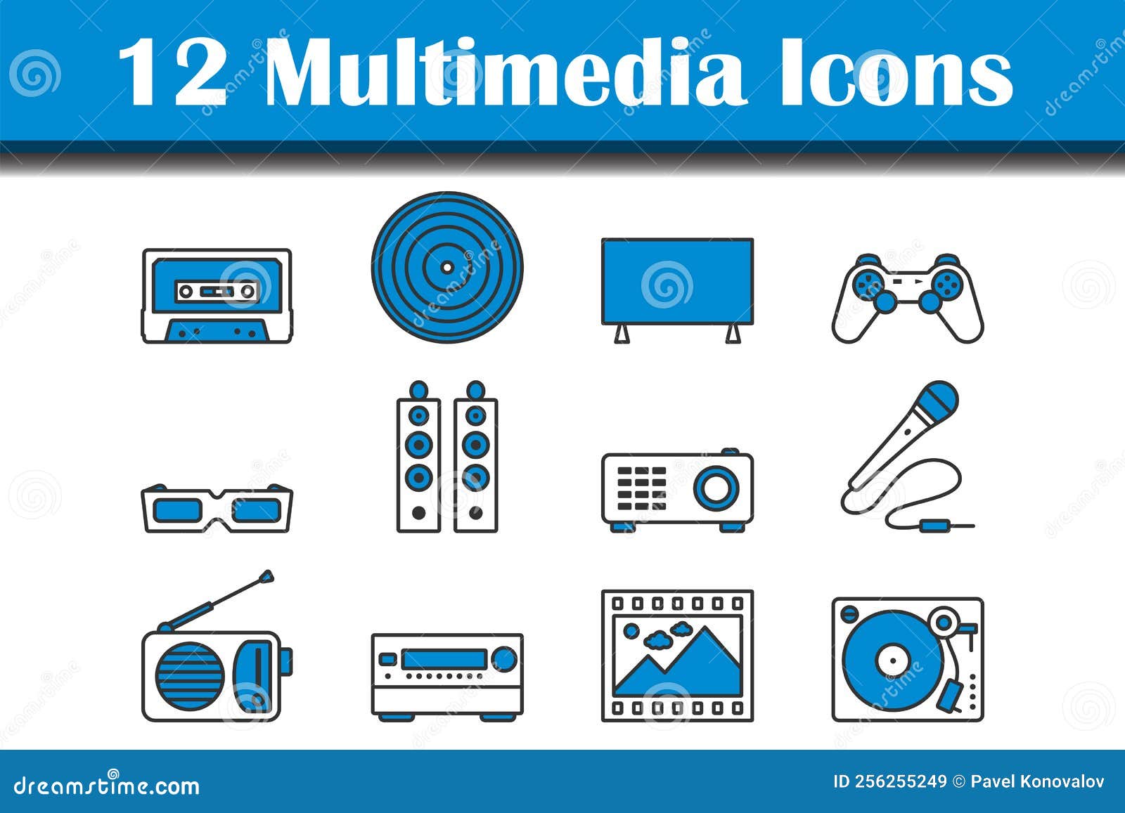 Multimedia Icon Set stock vector. Illustration of computer - 256255249