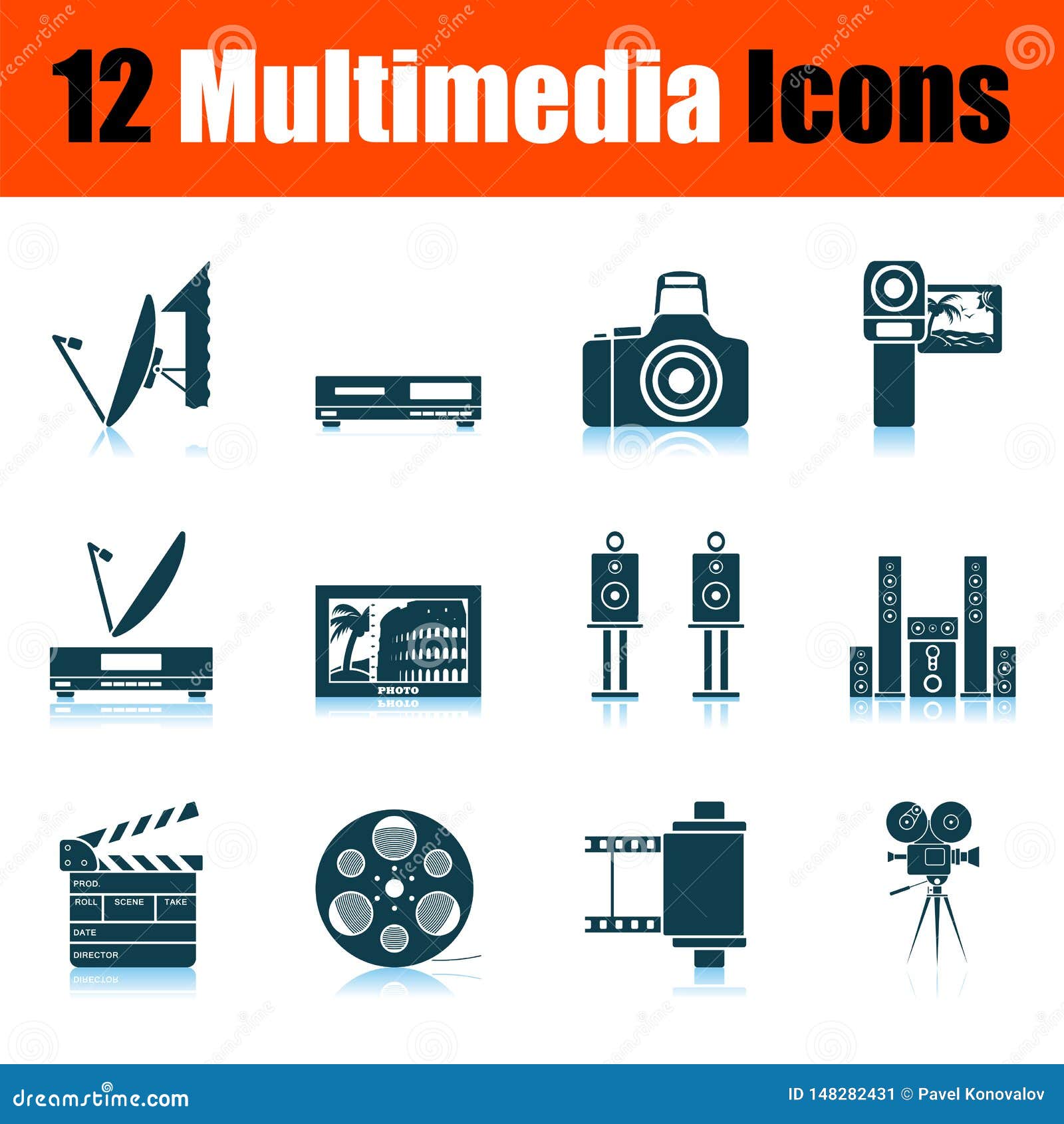 Multimedia Icon Set stock vector. Illustration of multimedia - 148282431
