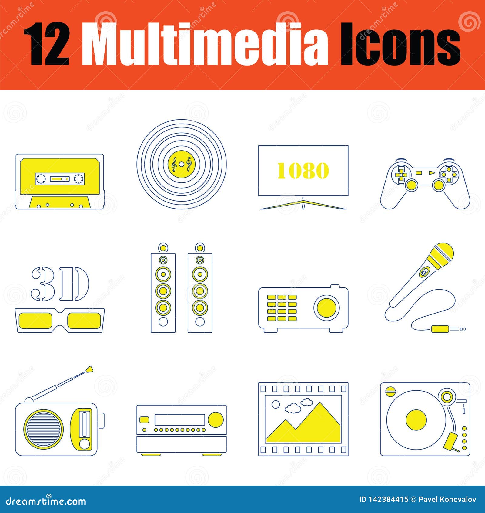 Multimedia icon set stock vector. Illustration of megaphone - 142384415