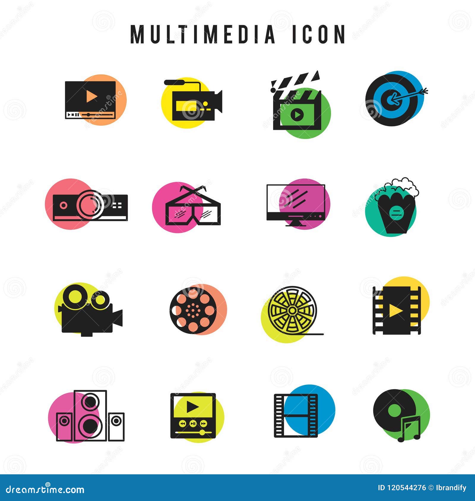 Multimedia Icon set stock vector. Illustration of white - 120544276