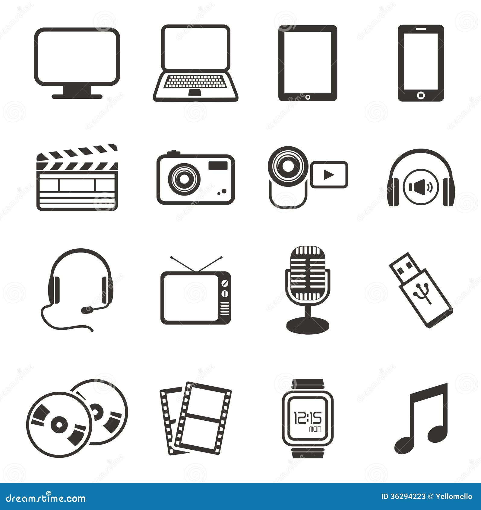 Multimedia icon sets stock vector. Illustration of communication - 36294223