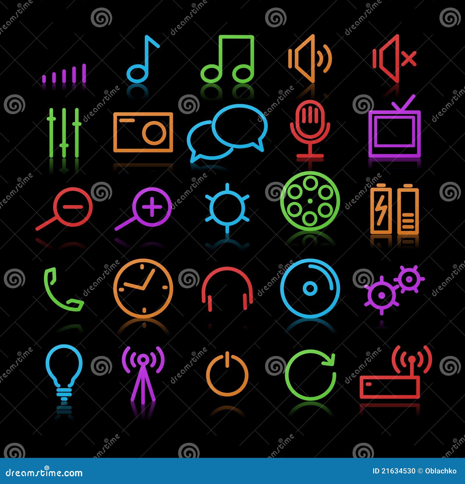 Multimedia Icons stock vector. Illustration of black - 21634530