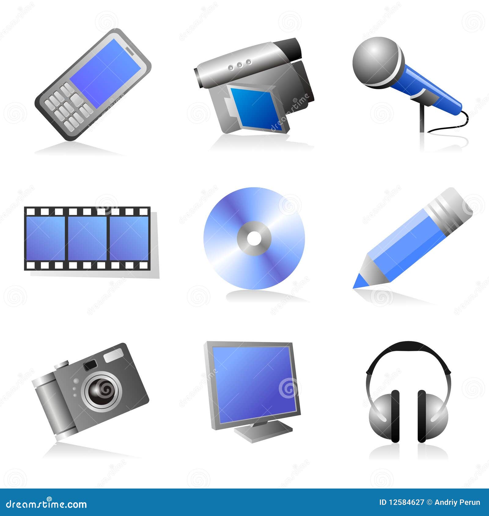 Multimedia icons set stock vector. Illustration of note - 12584627