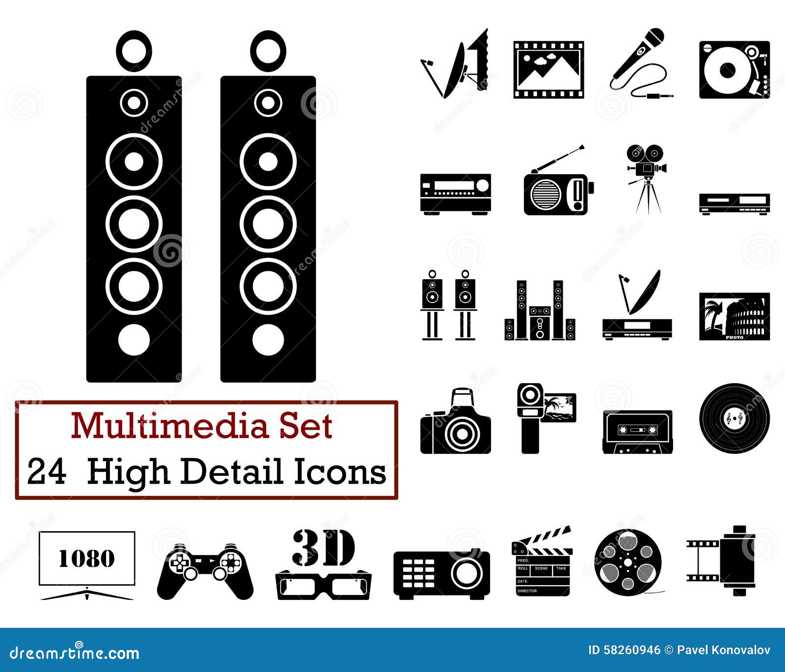 24 Multimedia Icons stock vector. Illustration of movie - 58260946