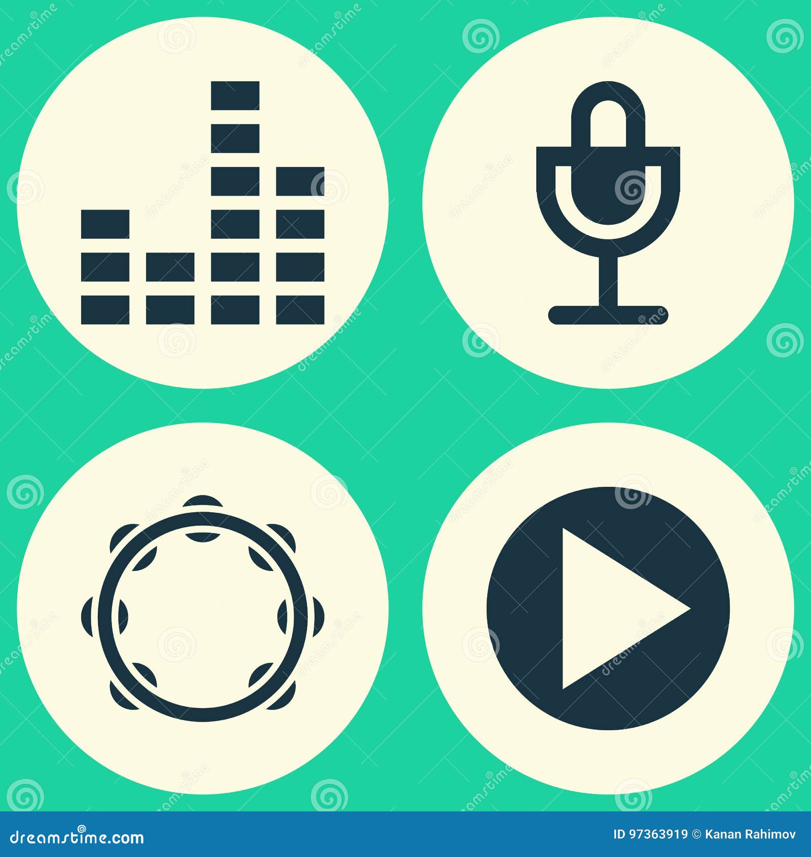 Multimedia Icons Set. Collection of Timbrel, Start, Mike and Other ...