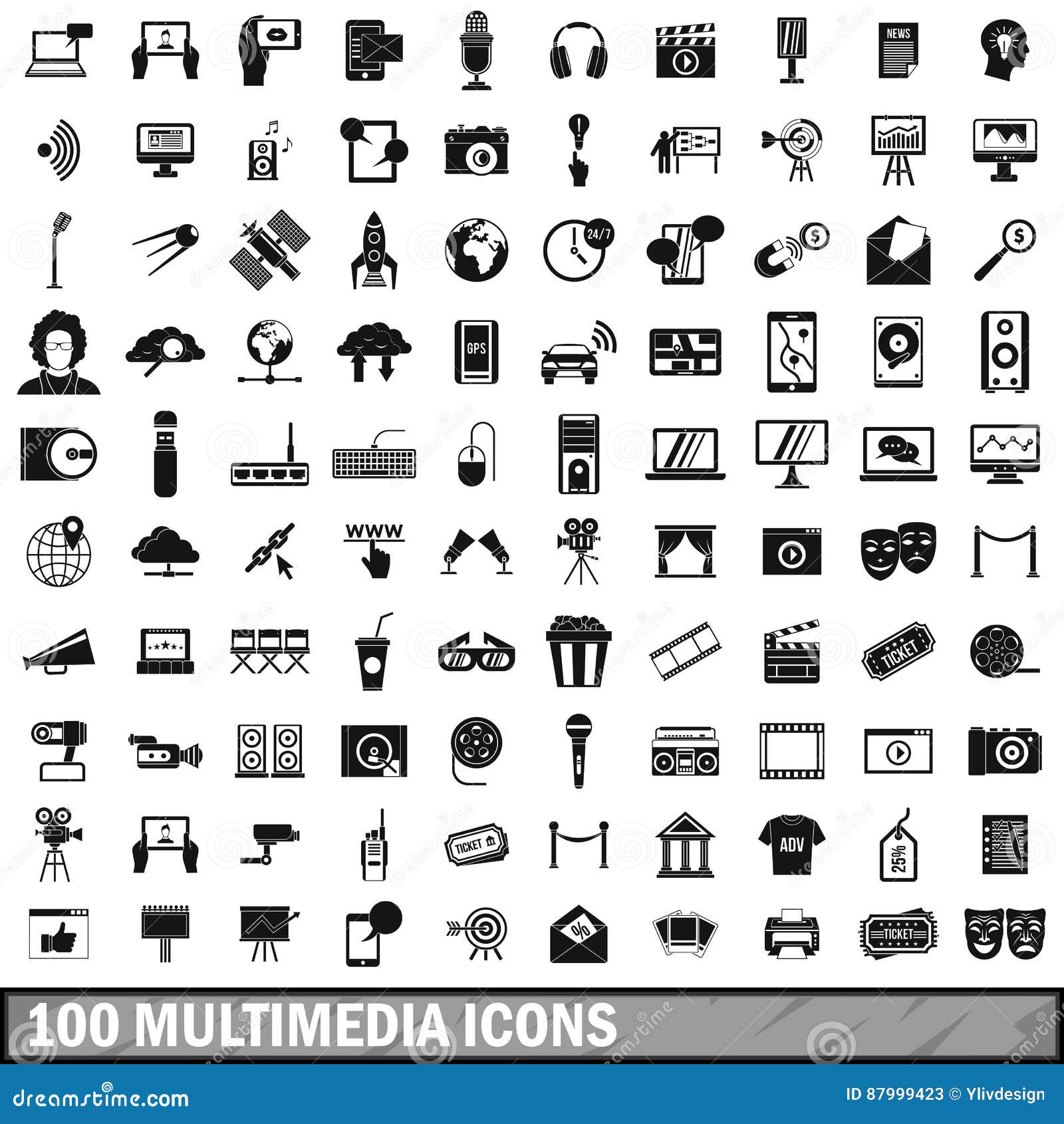 100 Multimedia Icons Set in Simple Style Stock Vector - Illustration of ...