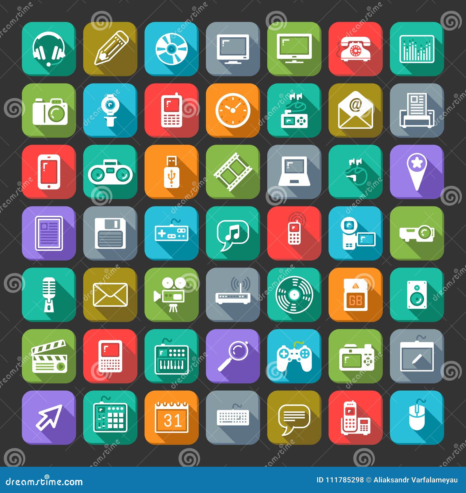 Multimedia Icons Set. Vector. Stock Vector - Illustration of document ...