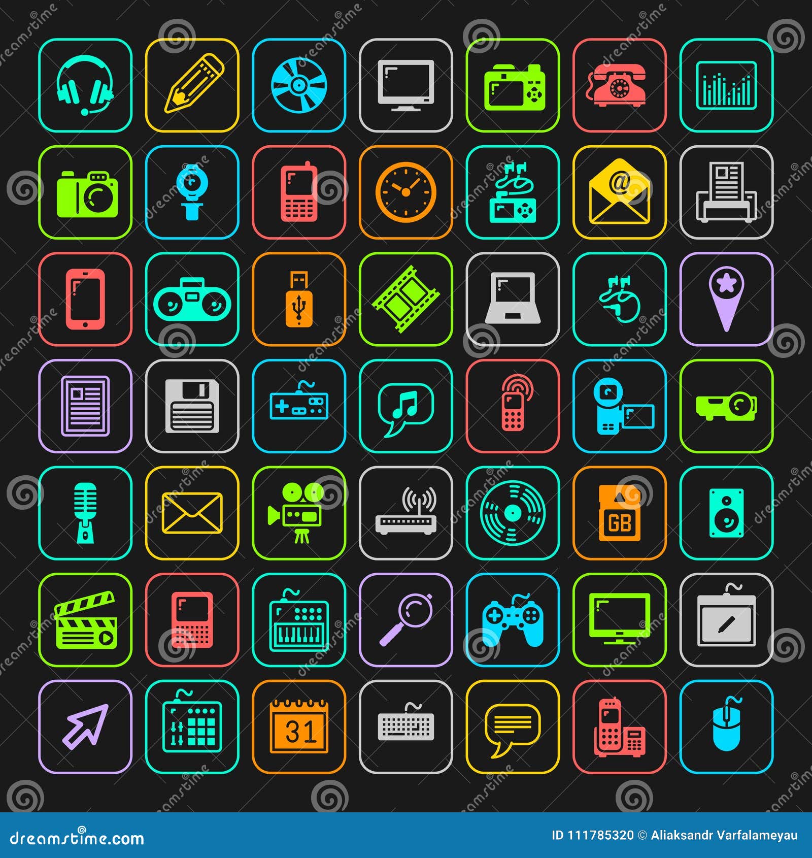 Multimedia Icons Set. Vector. Stock Illustration - Illustration of menu ...