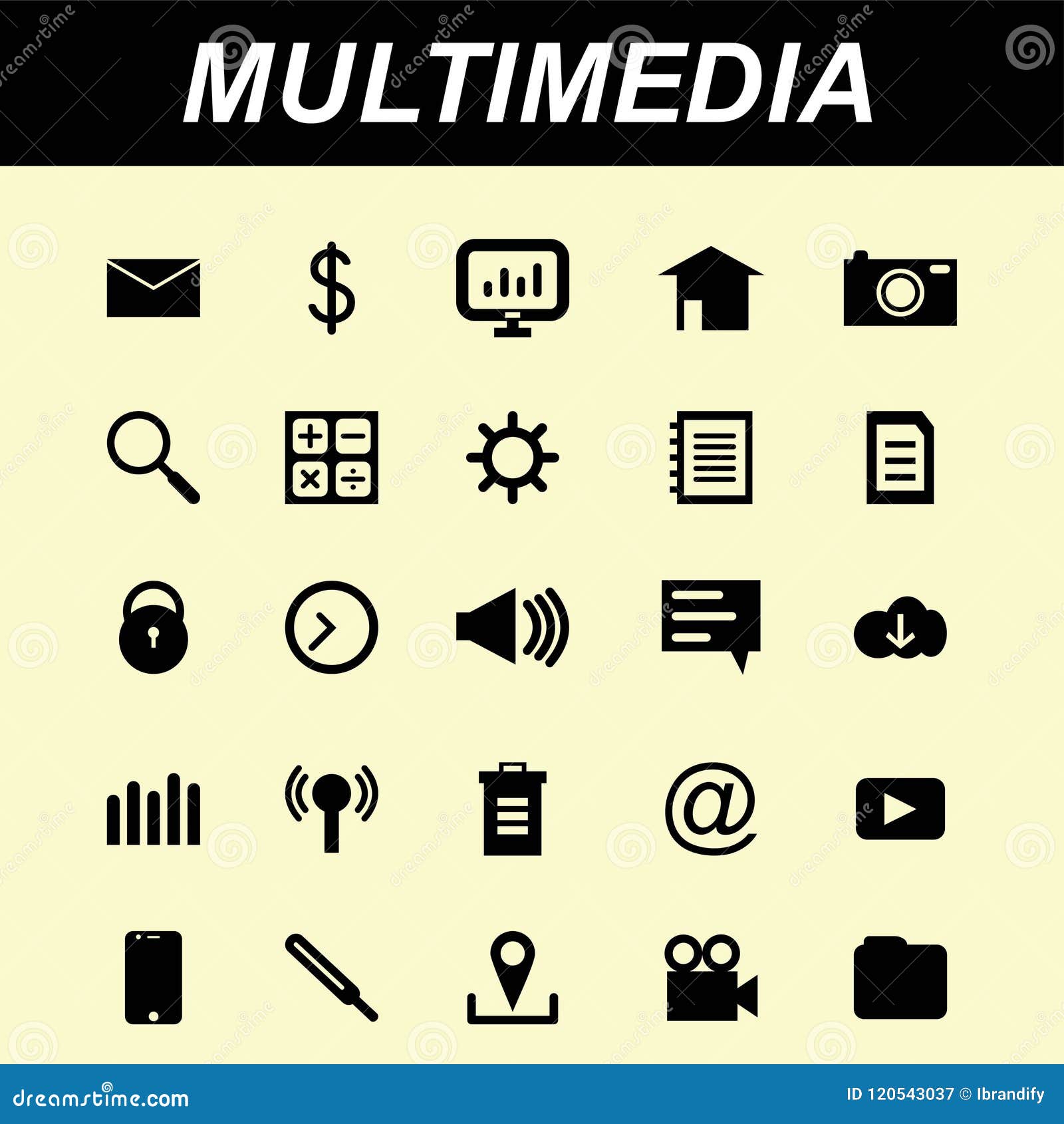 Multimedia Icons Set Vector Stock Vector - Illustration of sign, house ...