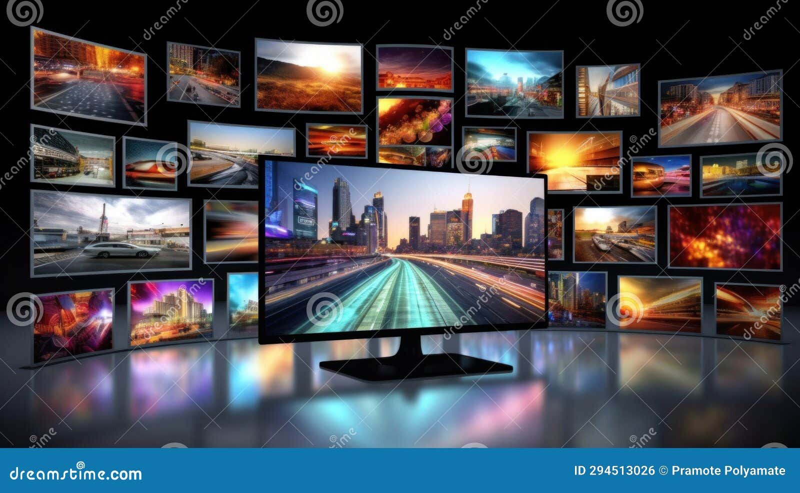Multimedia Images on Different Television Screens Stock Illustration ...