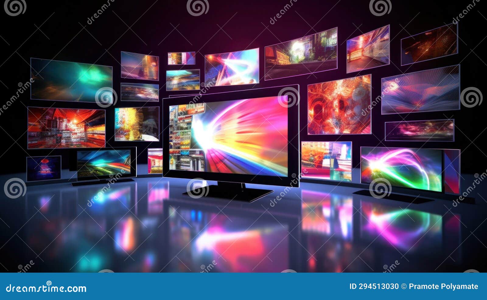 Multimedia Images on Different Television Screens Stock Illustration ...