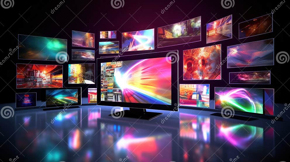 Multimedia Images on Different Television Screens Stock Illustration ...