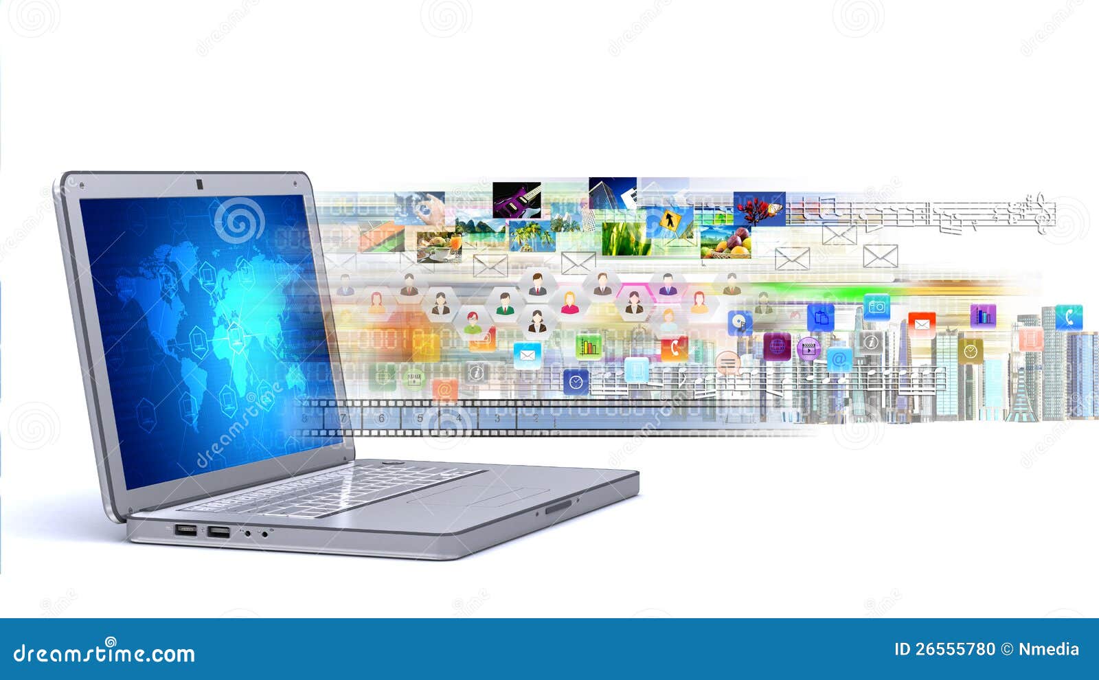 Multimedia & Internet Laptop Stock Illustration - Illustration of blue ...