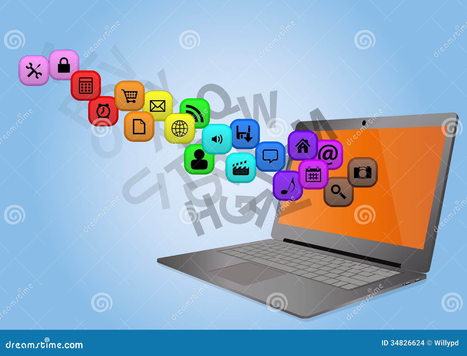 Multimedia laptop stock illustration. Illustration of colorful - 34826624