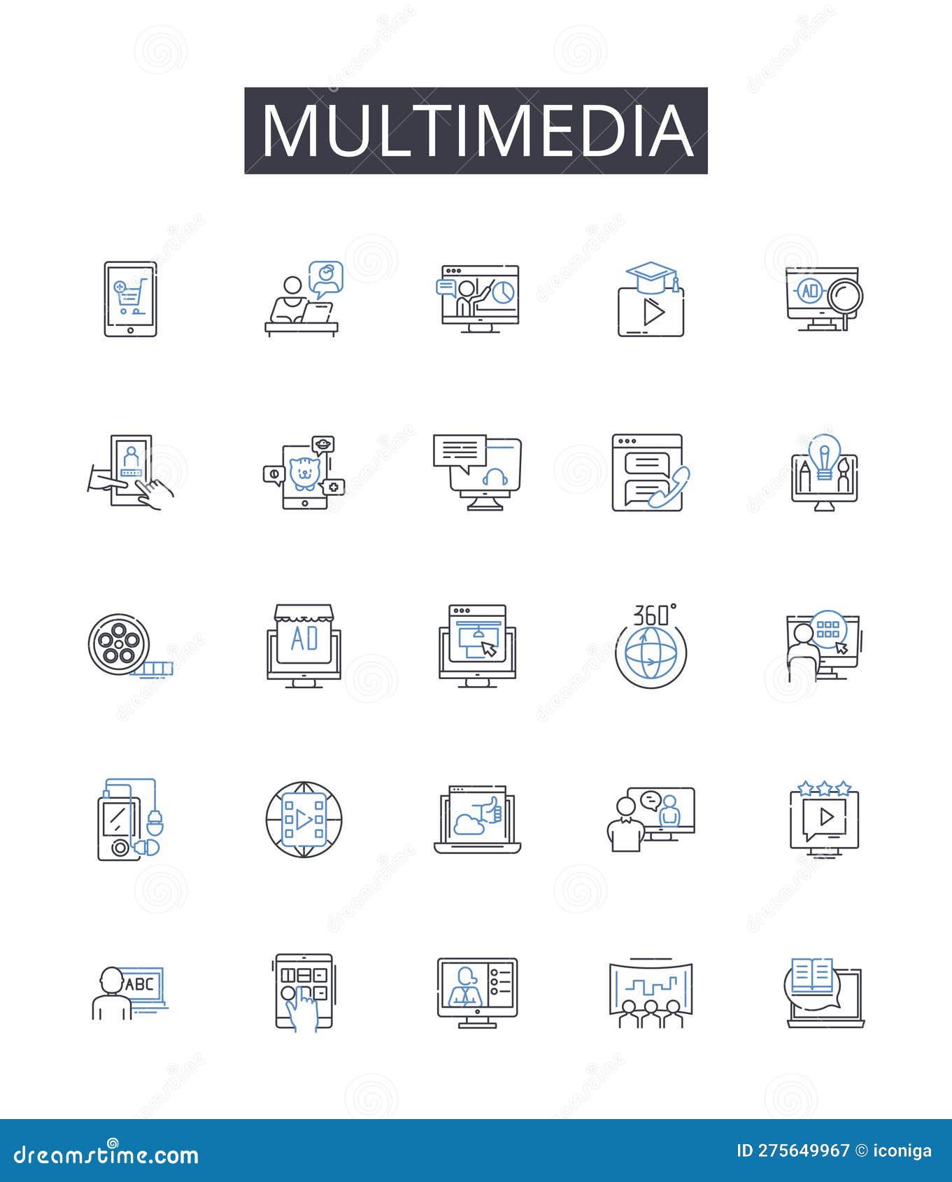 Multimedia Line Icons Collection. Interactive Media, Digital Content ...