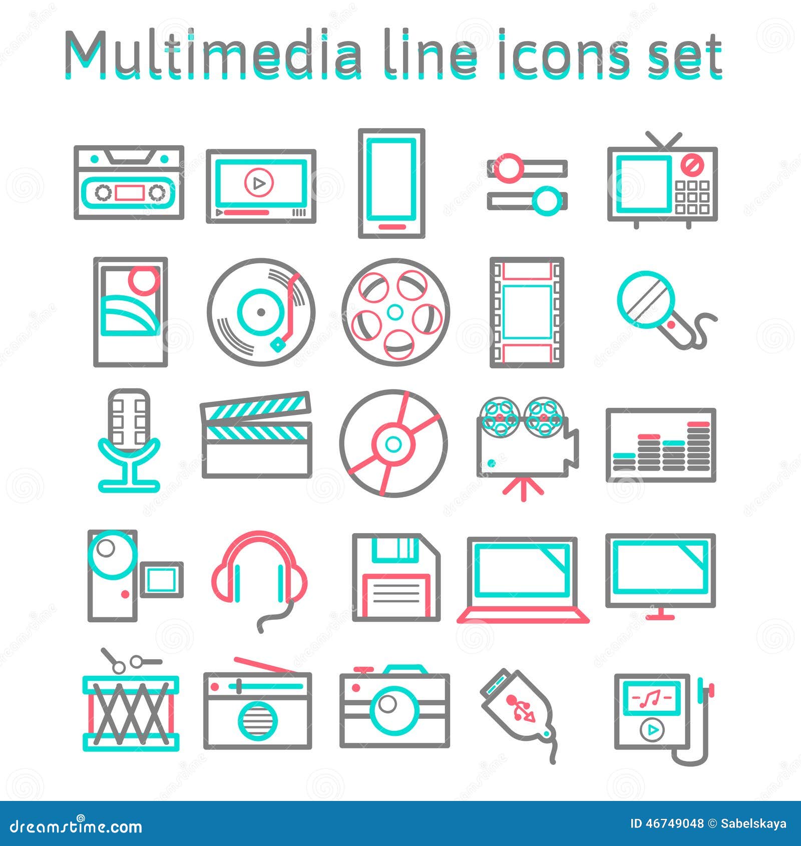 Multimedia line icons set stock vector. Illustration of digital - 46749048