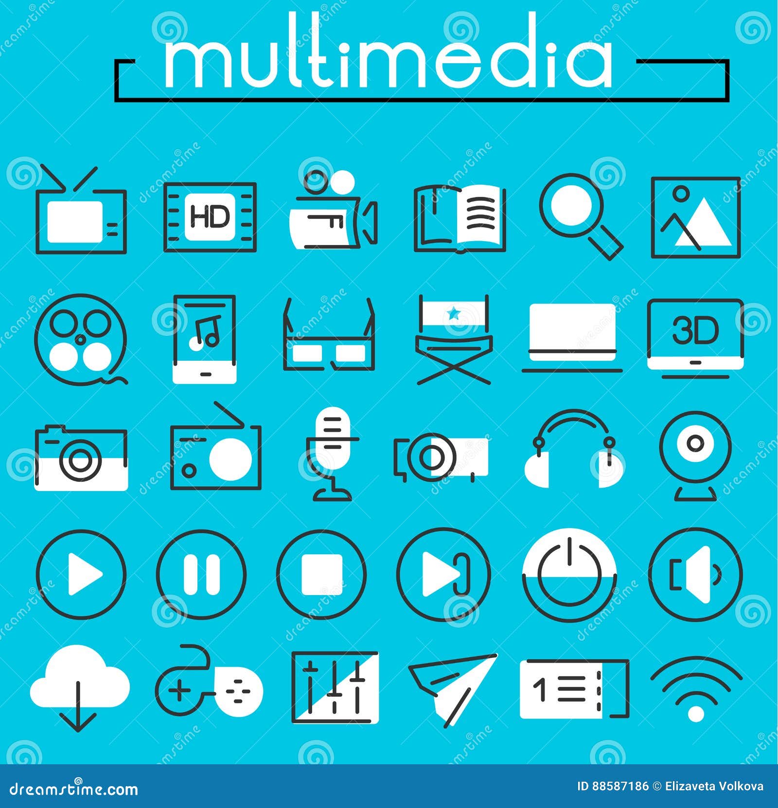 Multimedia Linear Icons Collection Stock Illustrations – 823 Multimedia ...