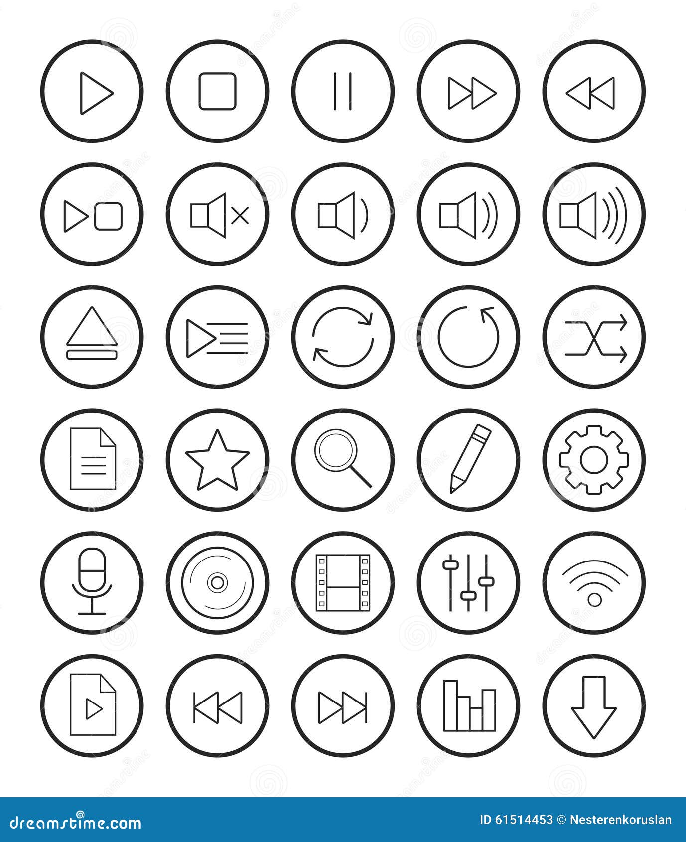 Multimedia Linear Icons Set Stock Vector - Illustration of linear ...