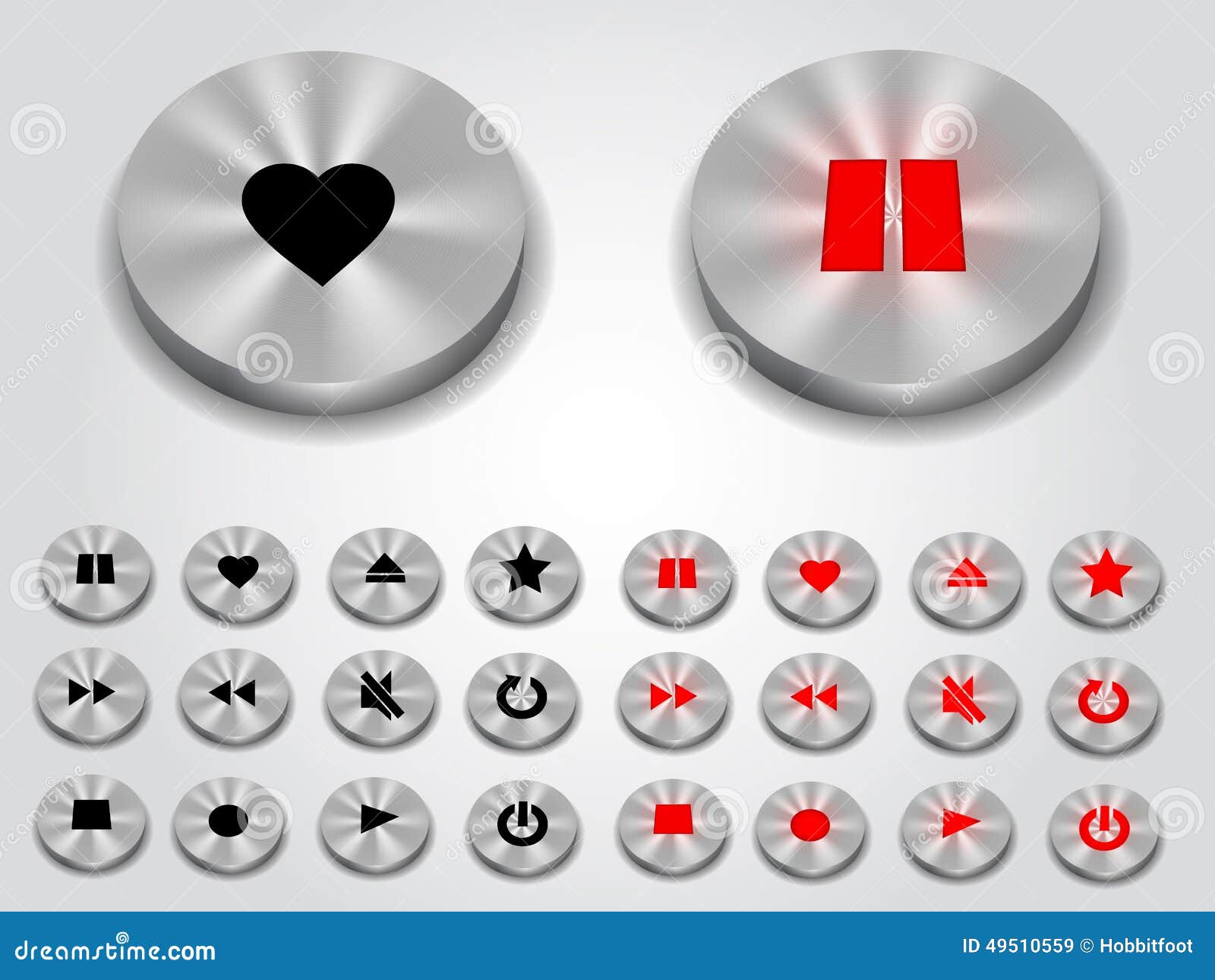 Multimedia Metal Button Collection Stock Vector - Illustration of pause ...