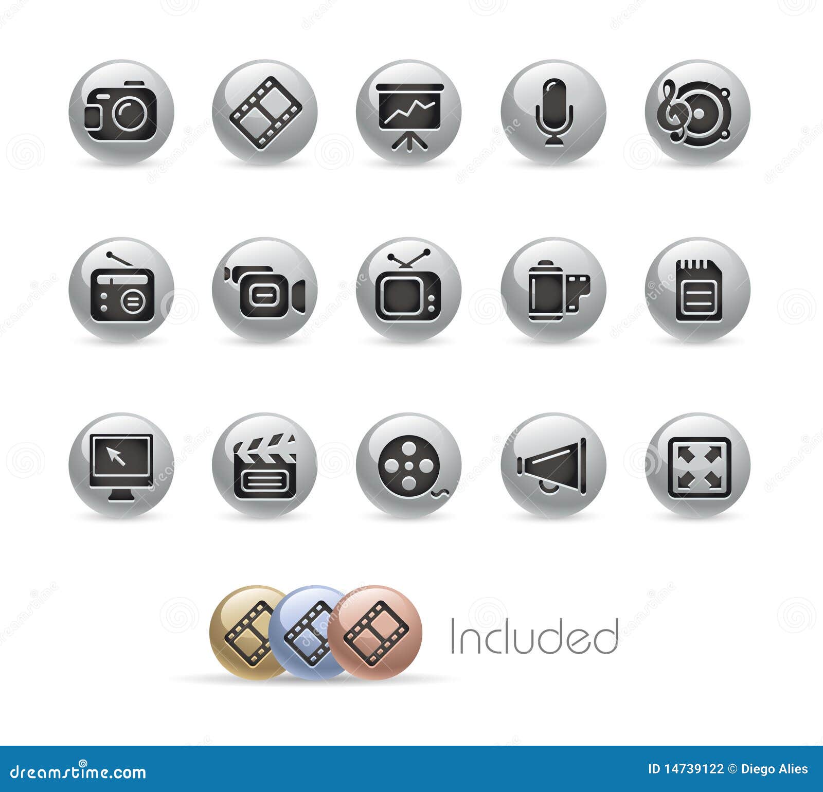 Multimedia // Metal Button Series Stock Vector - Illustration of ...