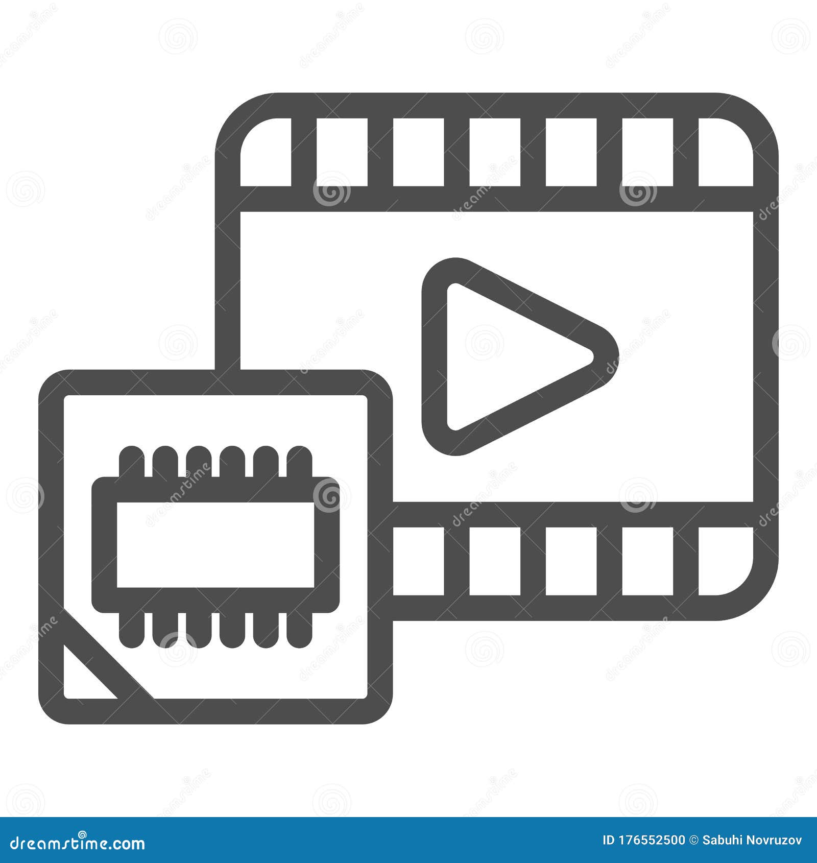 Multimedia Microchip Line Icon. Video Player and Chip, Hardware ...