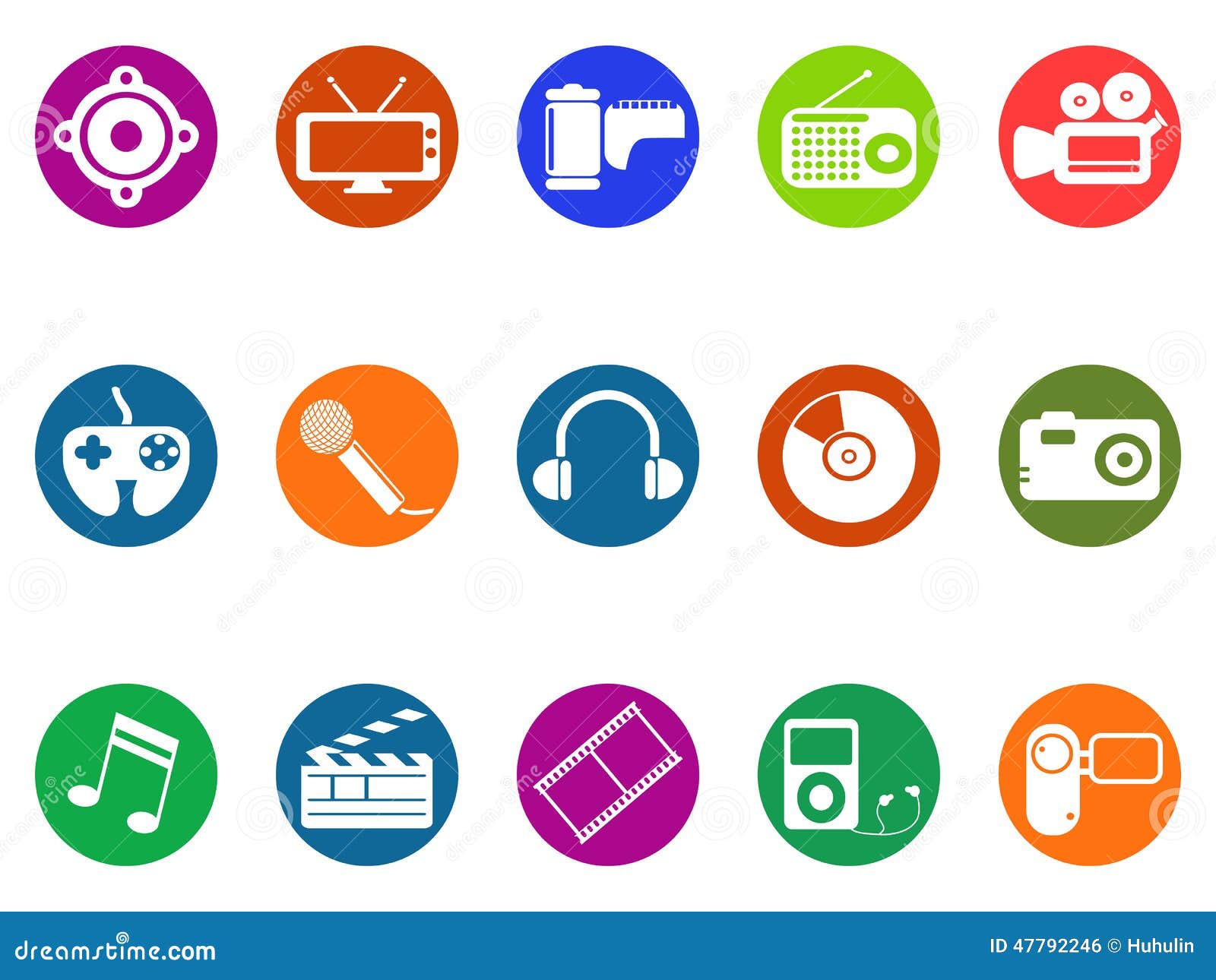 Multimedia Round Button Icons Set Stock Vector - Illustration of ...