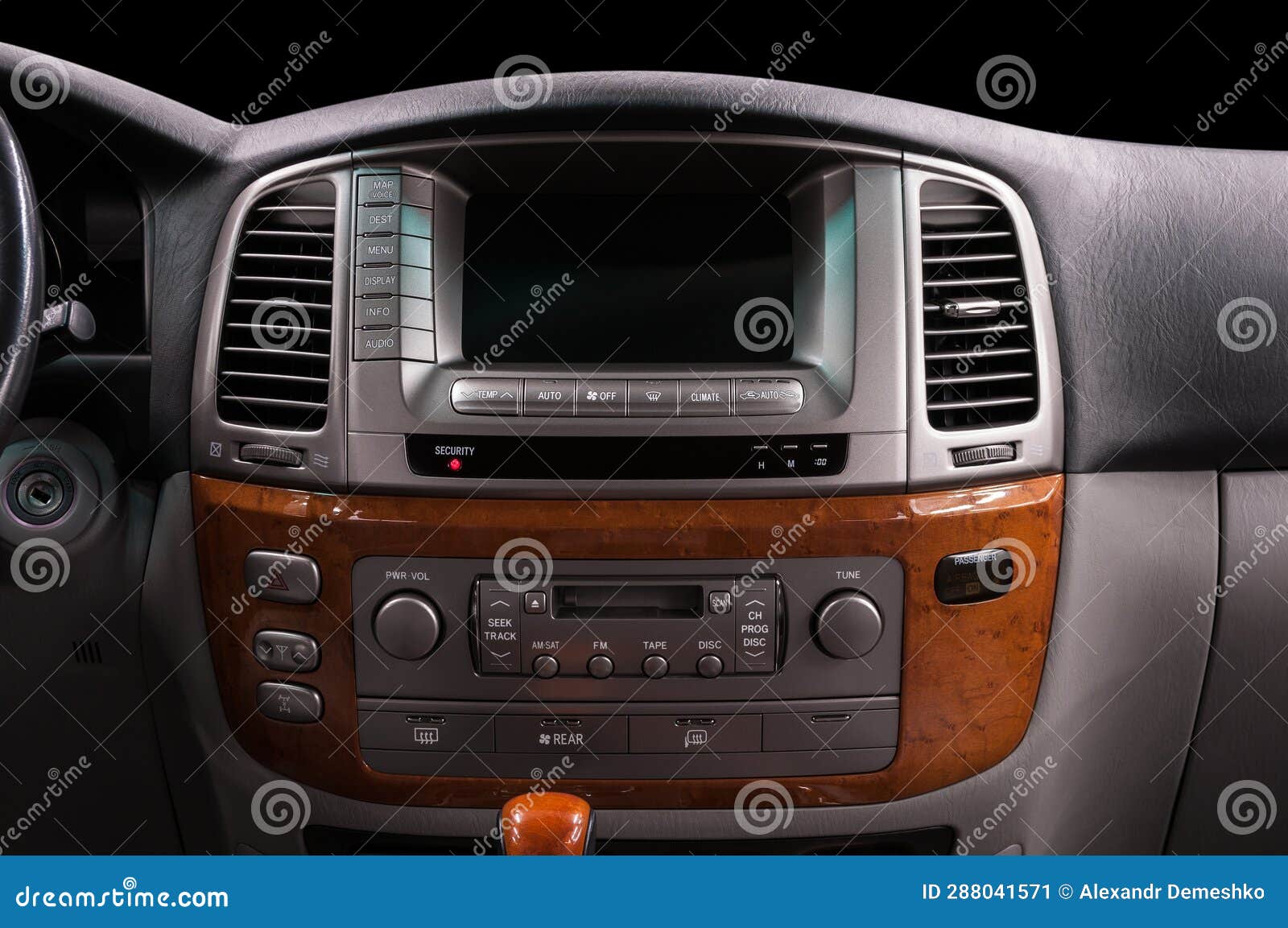 Multimedia Screen and Control Buttons. Classic Car Interior. Stock ...