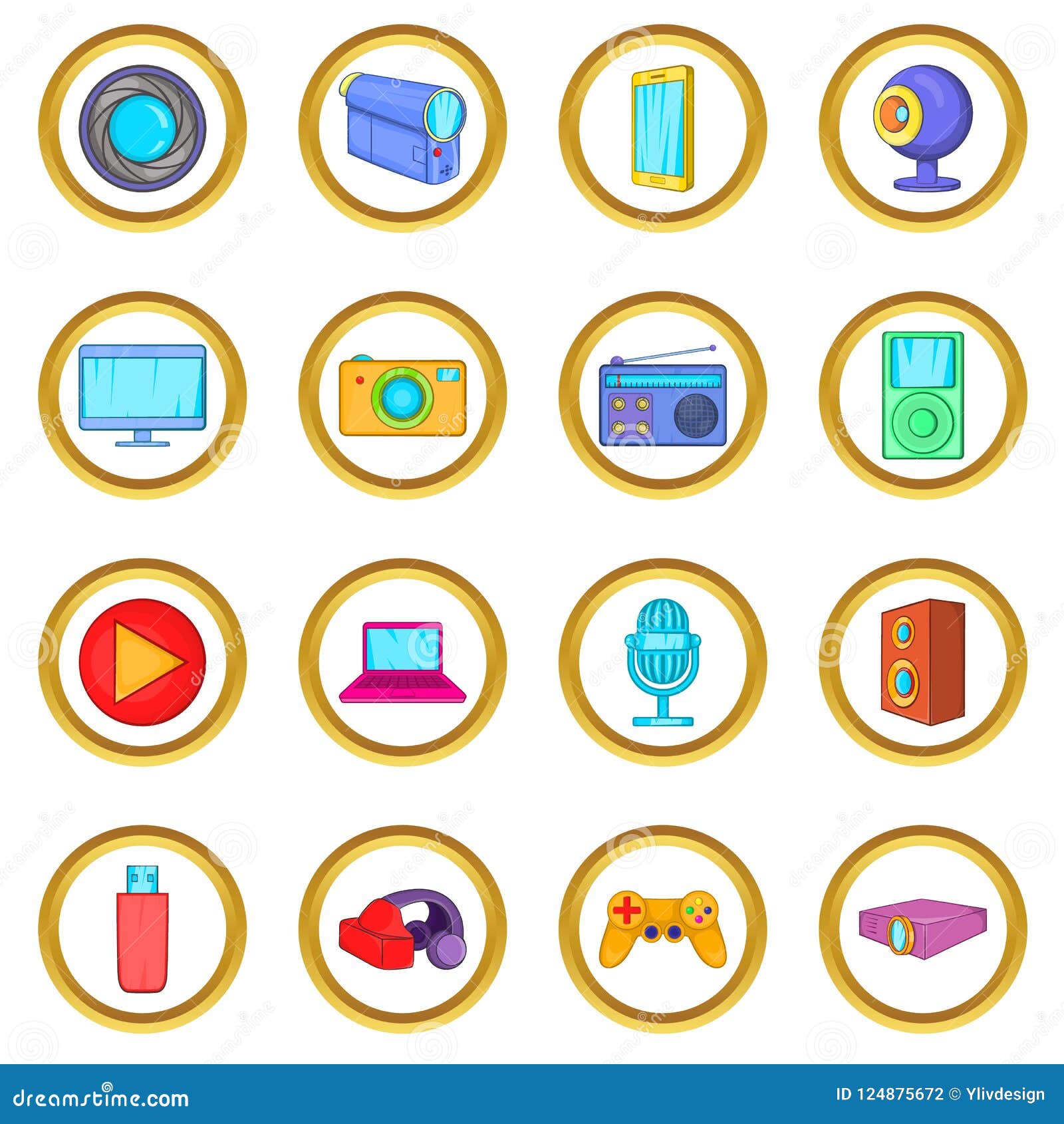 Multimedia Set, Cartoon Style Stock Illustration - Illustration of ...