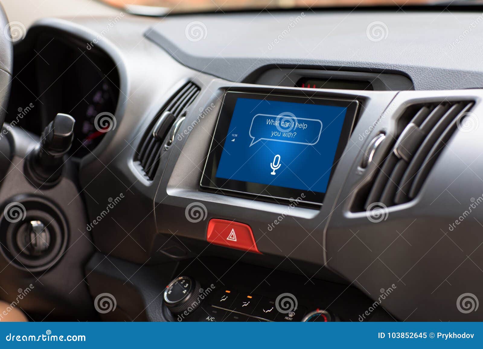 Multimedia System with App Personal Assistant on Screen in Car Stock ...