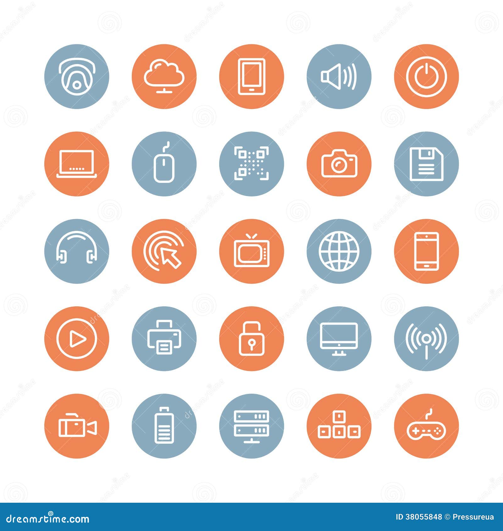 Multimedia and Technology Flat Icons Set Stock Vector - Illustration of ...