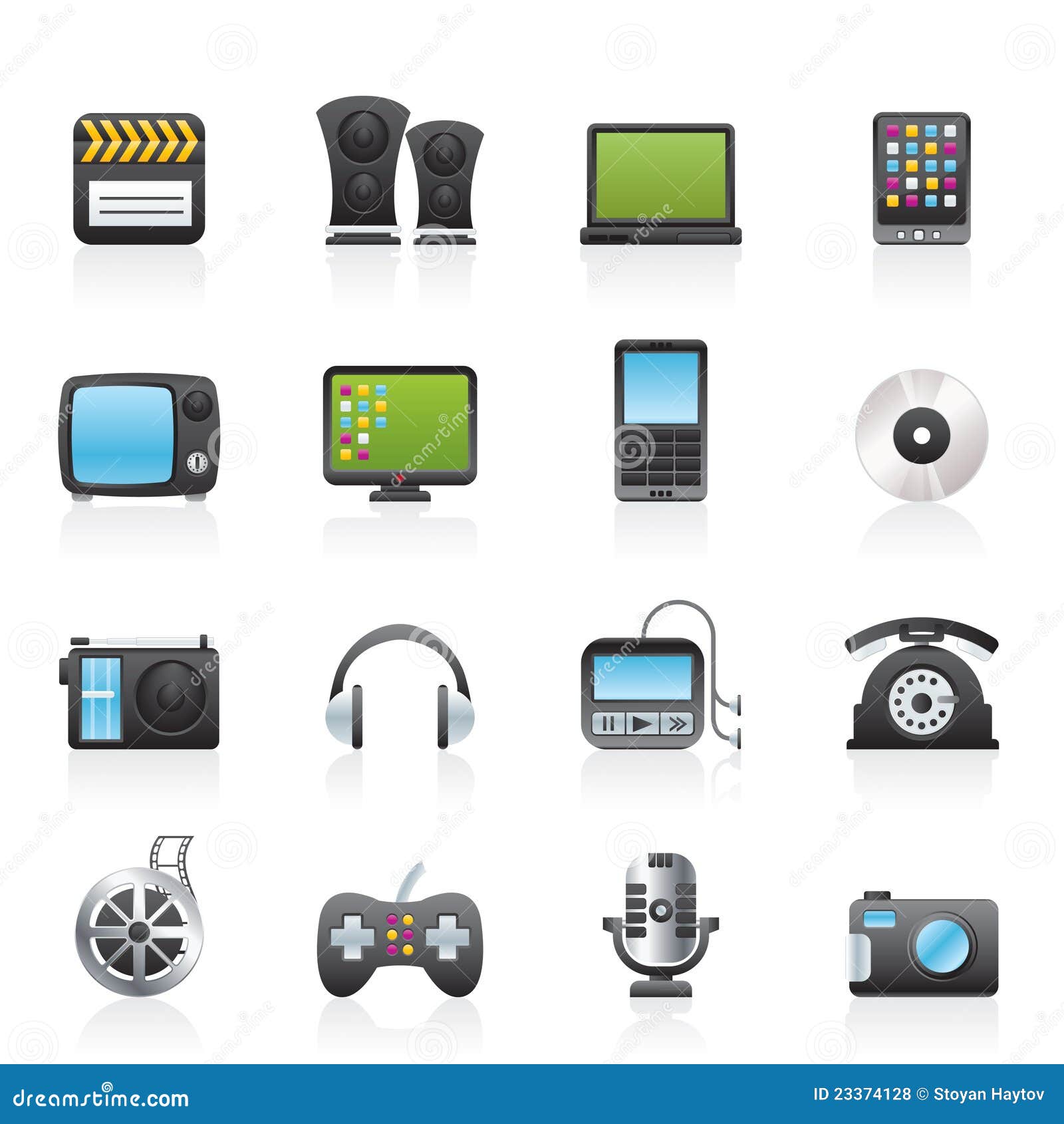 Multimedia and Technology Icons Stock Vector - Illustration of digital ...