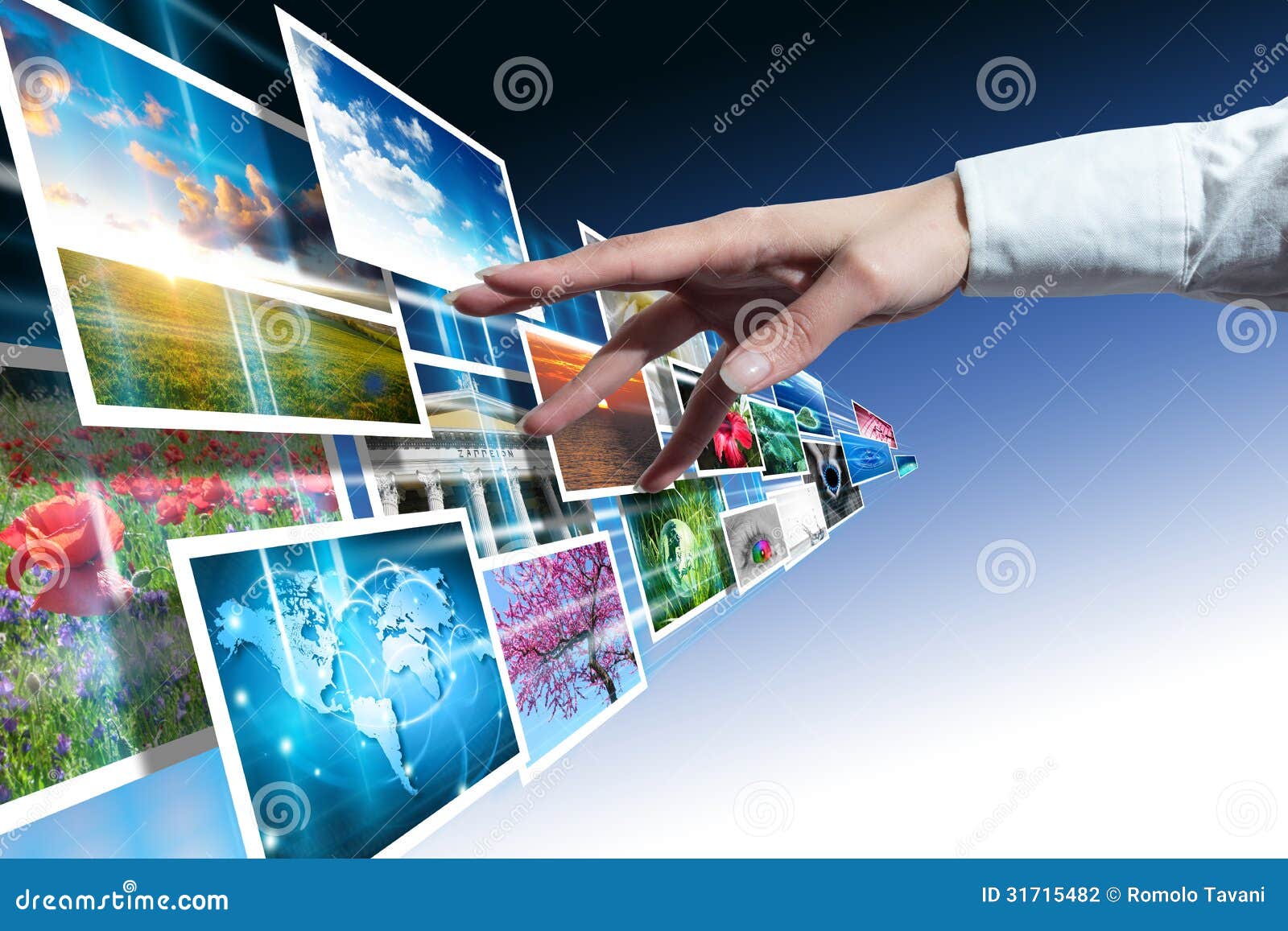 Multimedia touch with hand stock photo. Image of stream - 31715482