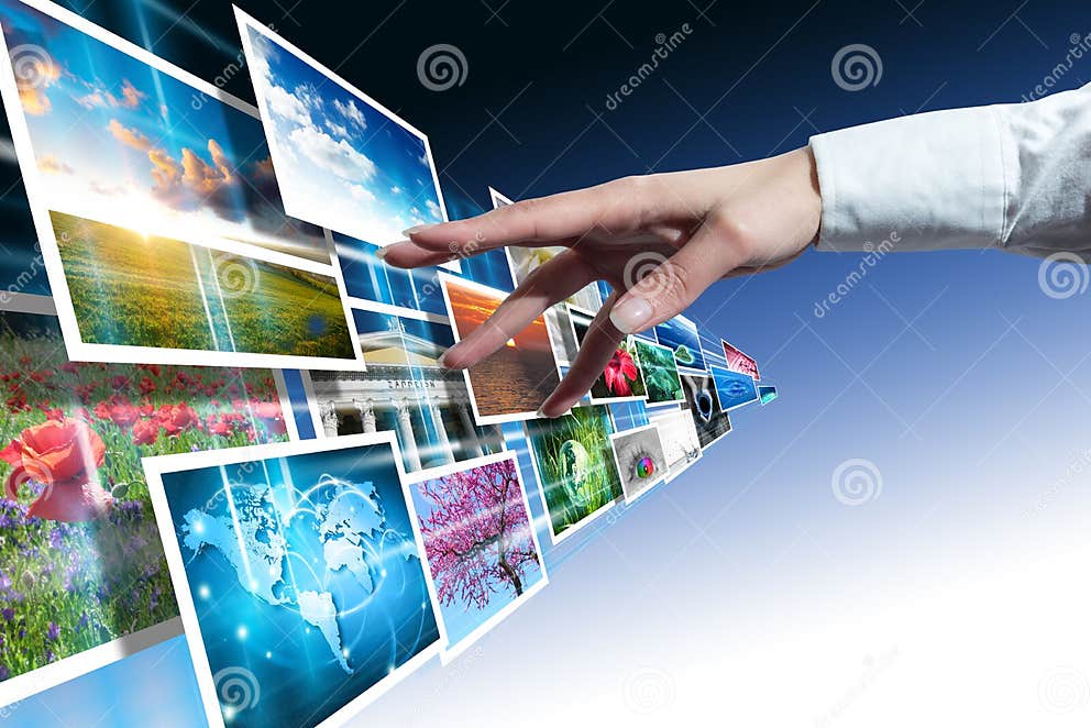 Multimedia touch with hand stock photo. Image of stream - 31715482