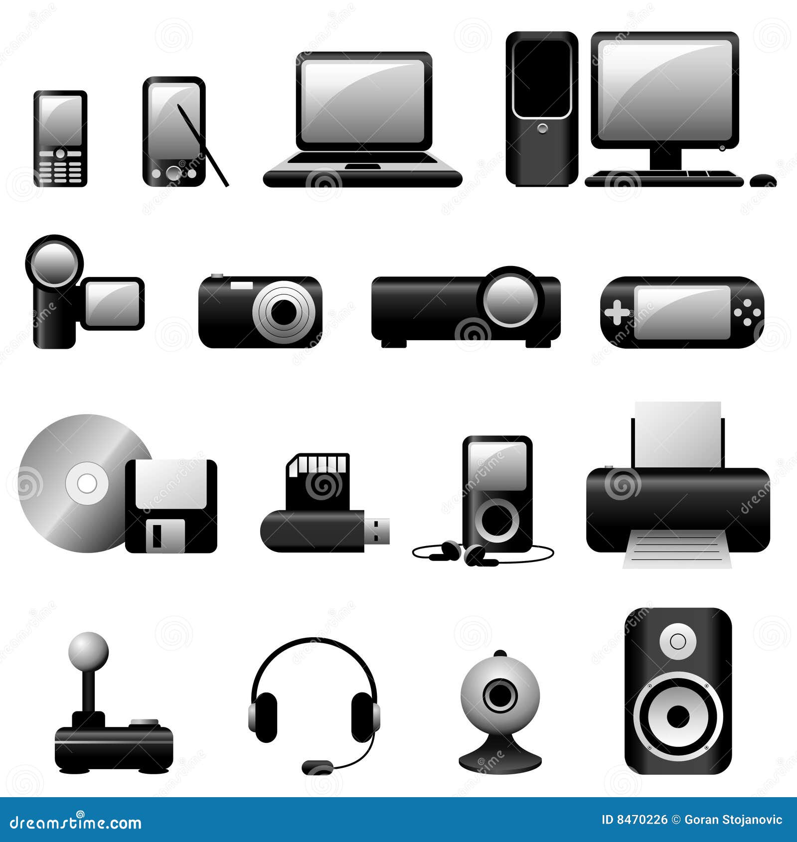 Multimedia Vector Icons Black Stock Vector - Illustration of computer ...