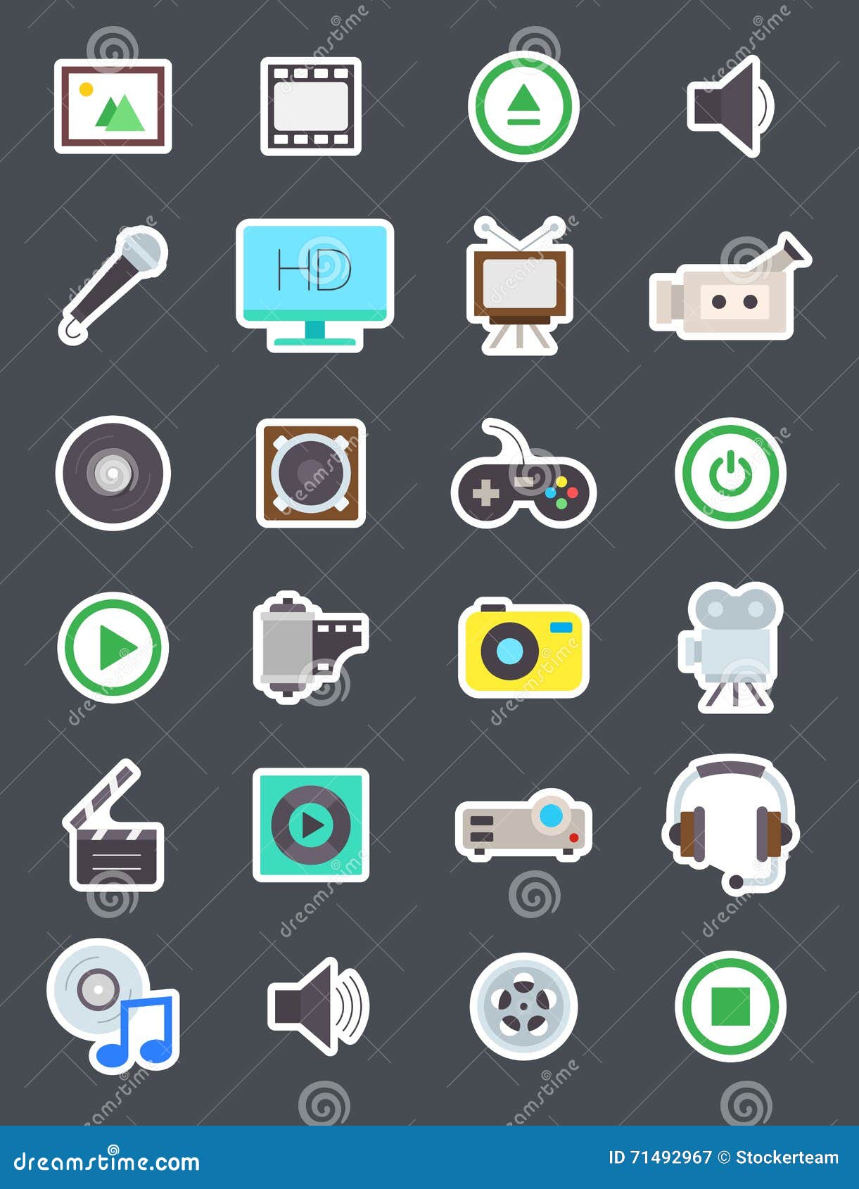 Multimedia Vector Icons Set Stock Vector - Illustration of game ...