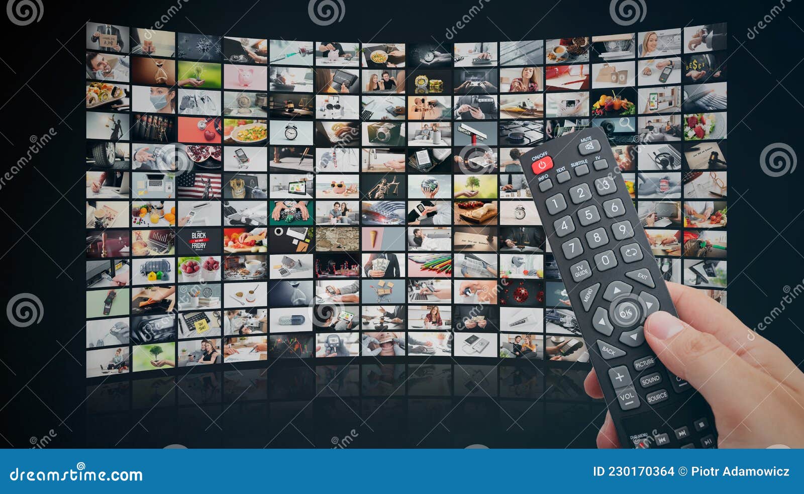 Multimedia Video Concept on Media Wall, TV Stream Stock Photo - Image ...