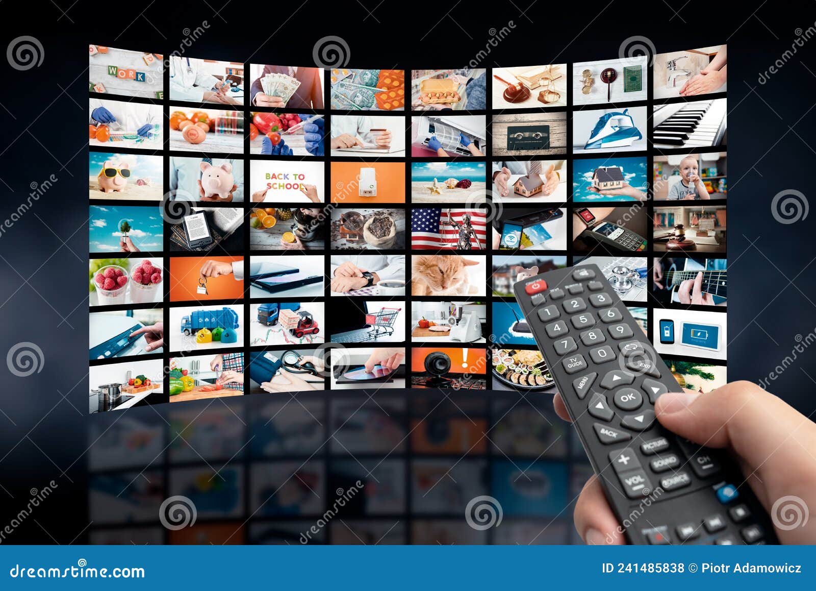 Multimedia Video Concept on Media Wall, TV Stream Stock Photo - Image ...
