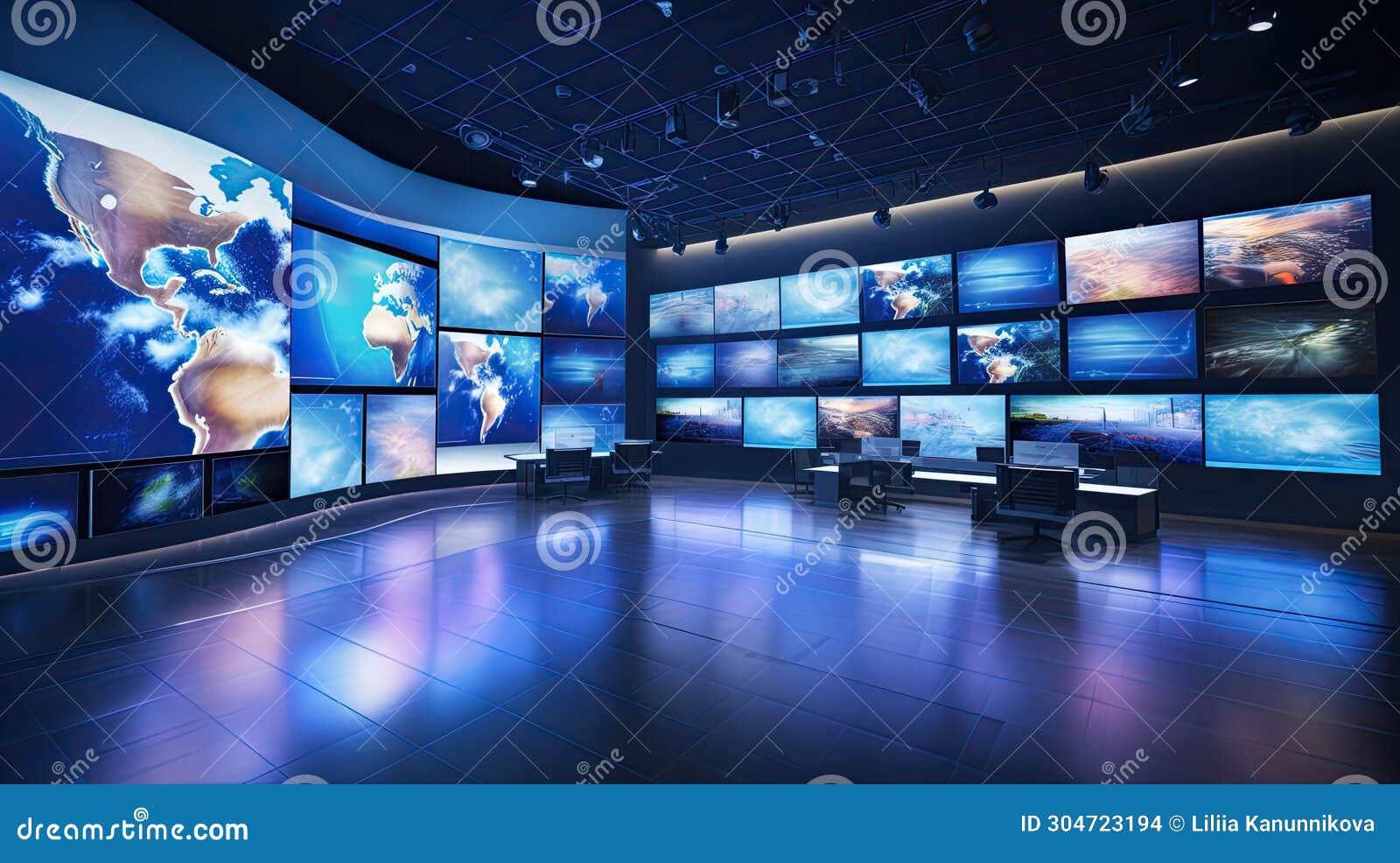 A Multimedia Video Wall in a Television Broadcast Setting, Showcasing ...