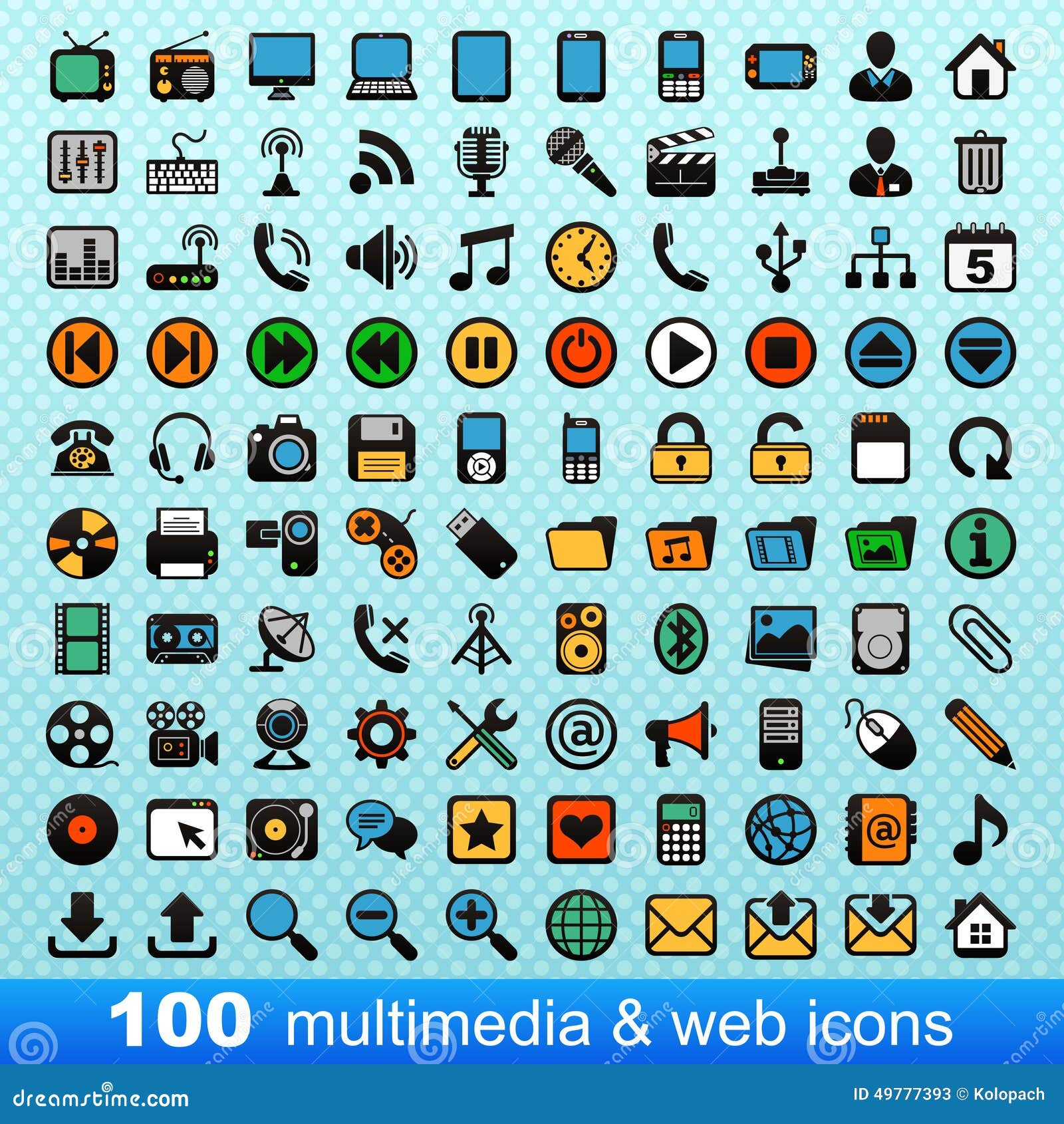 100 Multimedia and Web Icons Stock Vector - Illustration of modern ...