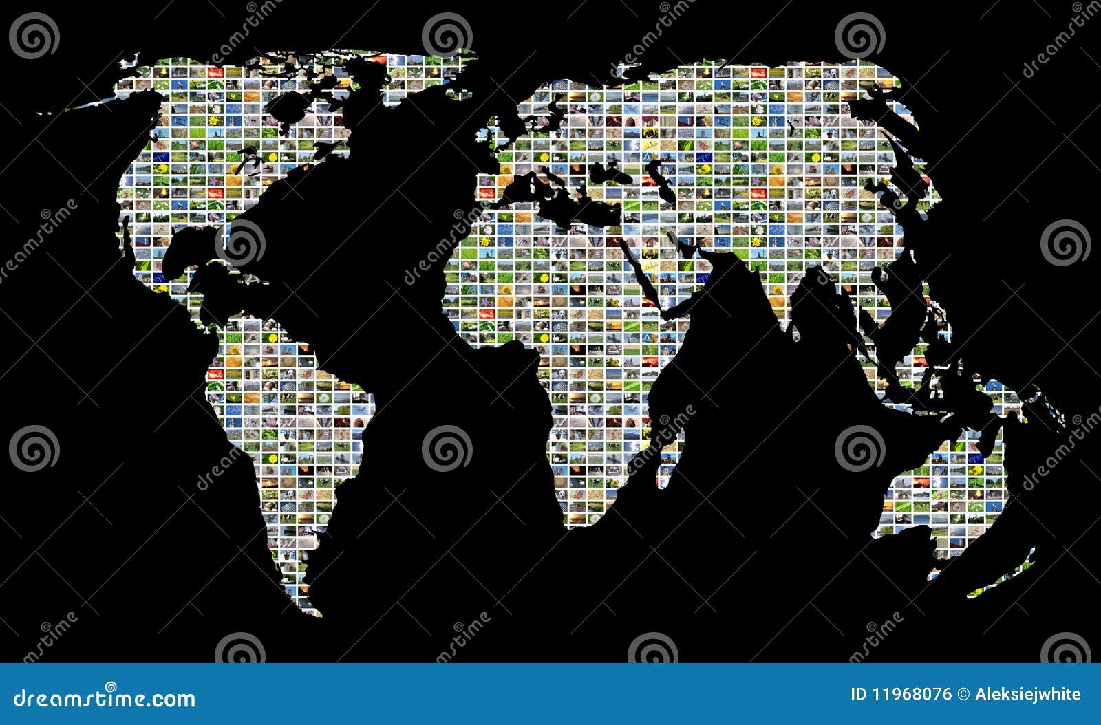 World Map Collage Composed Of Diverse Human Portraits, Highlighting ...