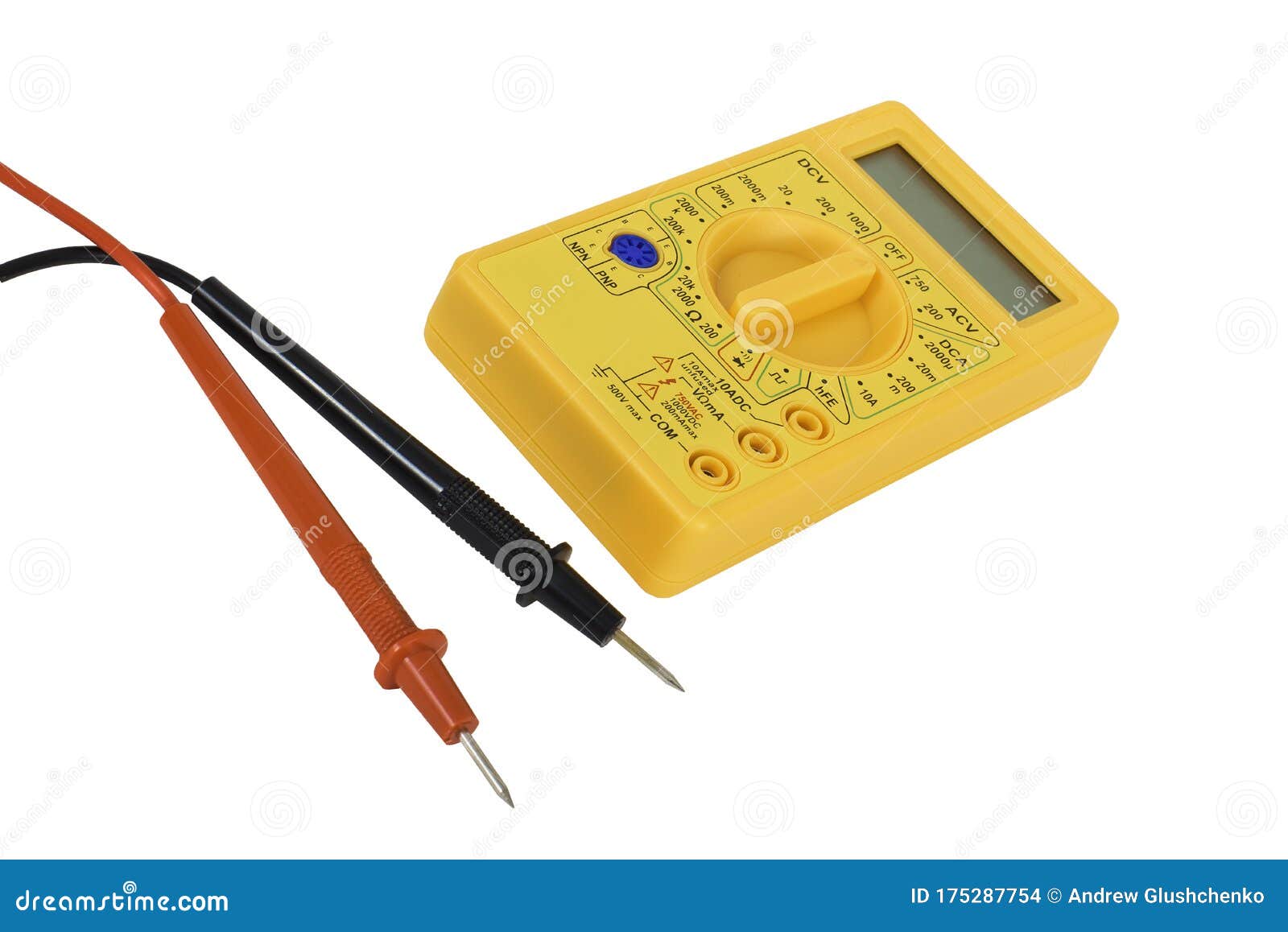 Multimeter Electric Yellow Body with Probes. Isolated on White ...