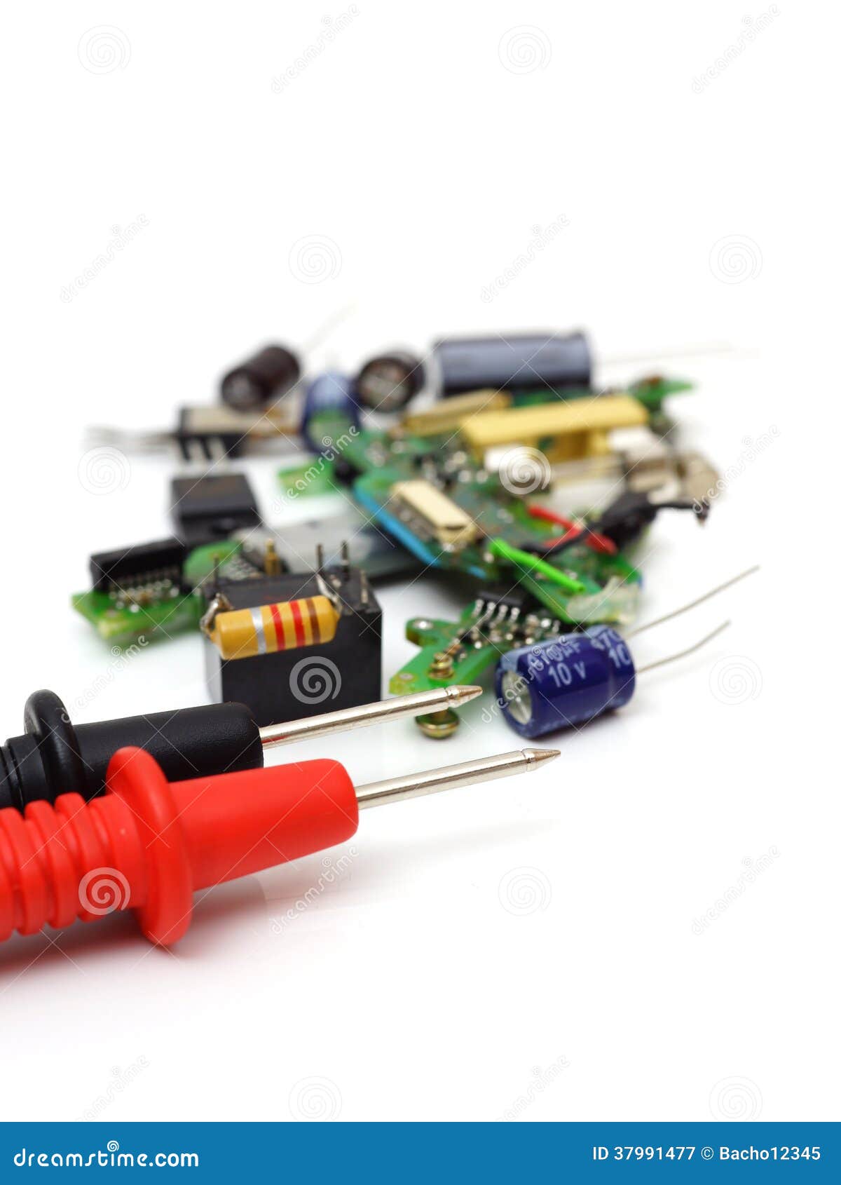 Multimeter and Electronic Spare Components Isolated on White Background ...