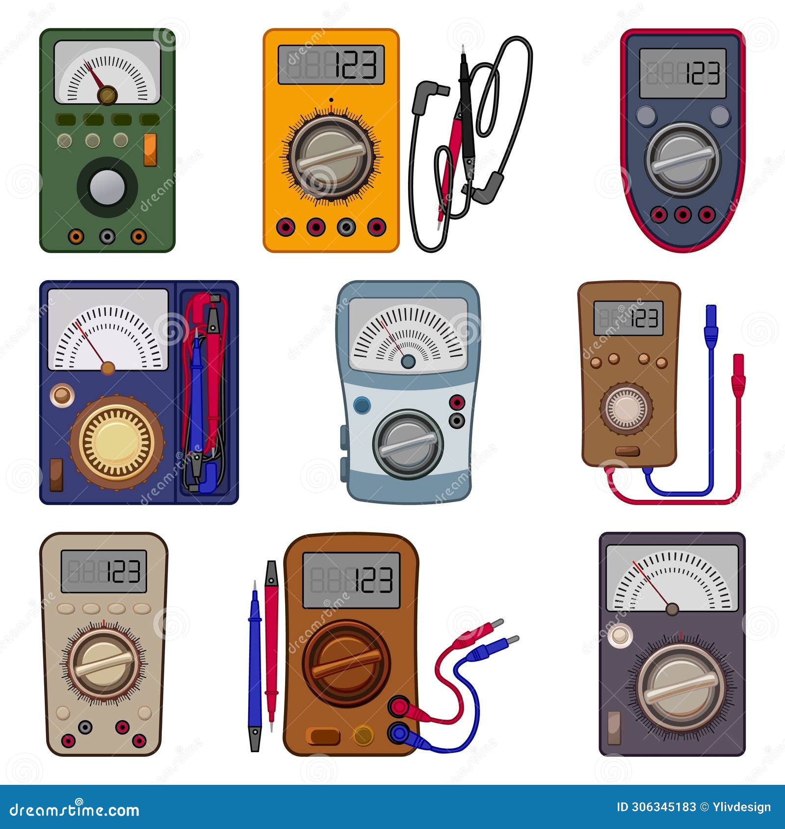 Multimeter Icons Set Cartoon Vector. Digital Voltmeter Stock ...