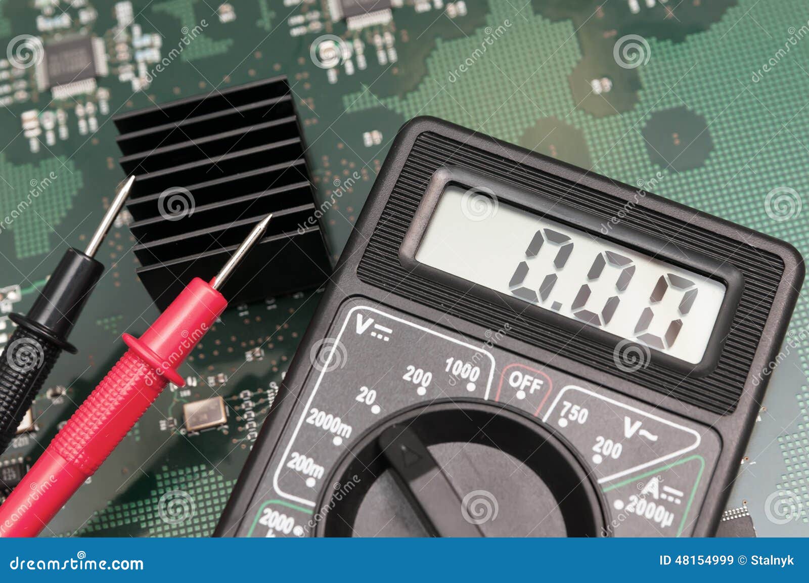 Multimeter on PCB plate. stock image. Image of component - 48154999