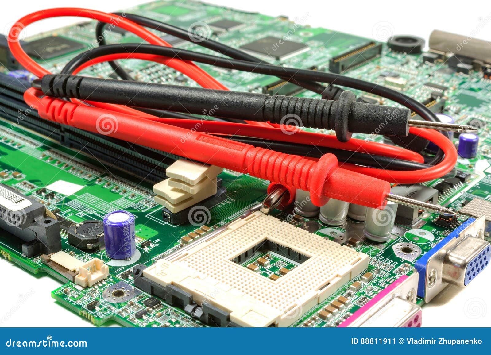 Multimeter Probe on the Motherboard in a Workshop Stock Image - Image ...